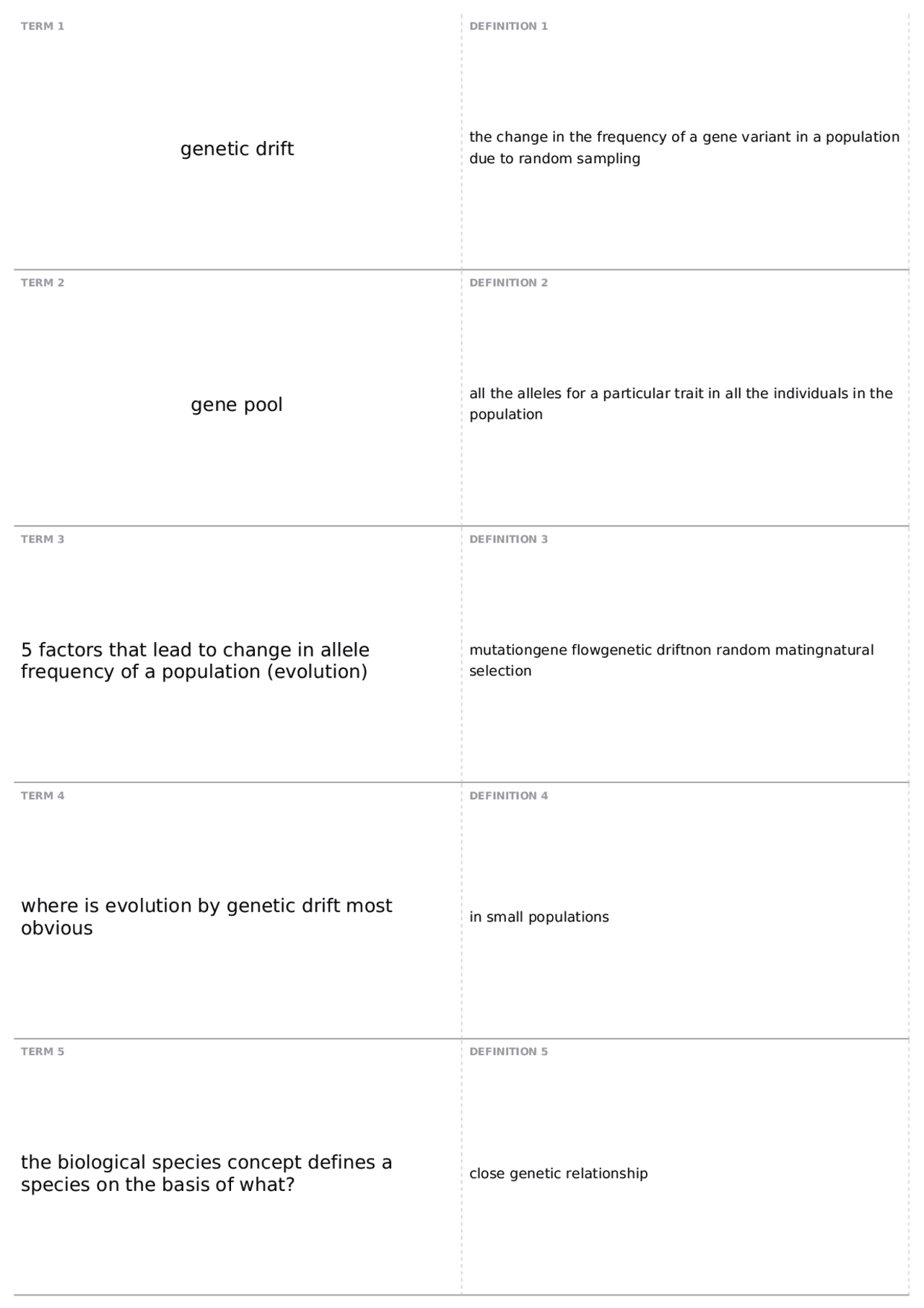 Term 1: Evolution and Genetics | Quizzes Biology | Docsity
