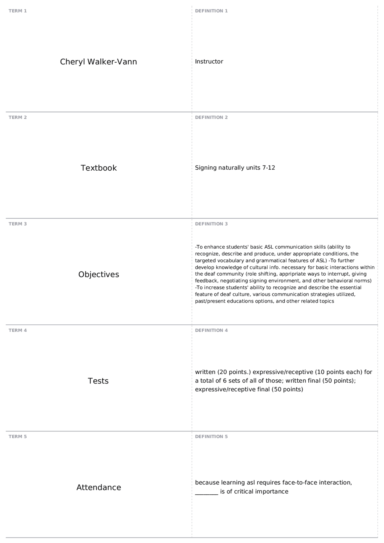 Final review- Study objectives | SIGN 1020 - American Sign Language II ...