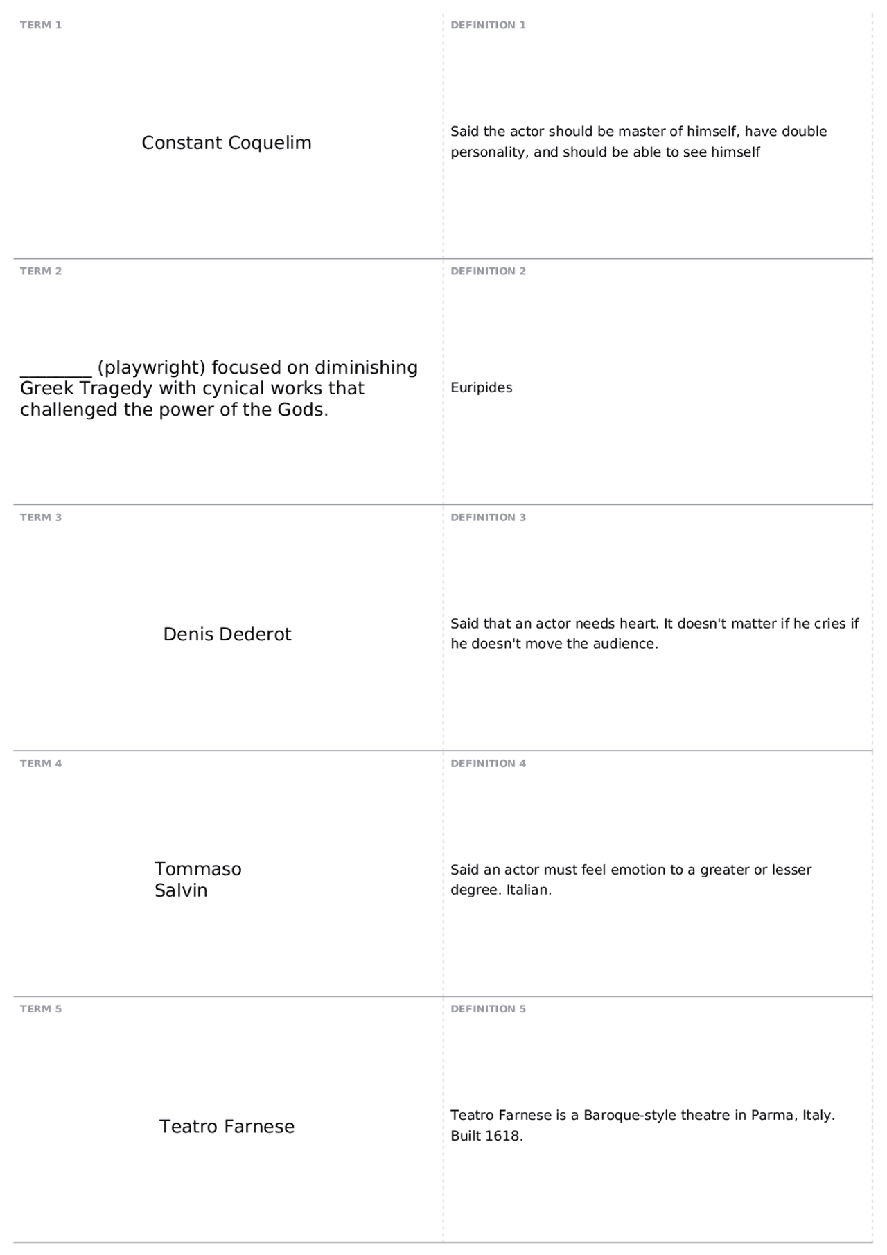 Exam Two Most Complete Flash Cards | THAR 101 - INTRO WEST THEATRE ...