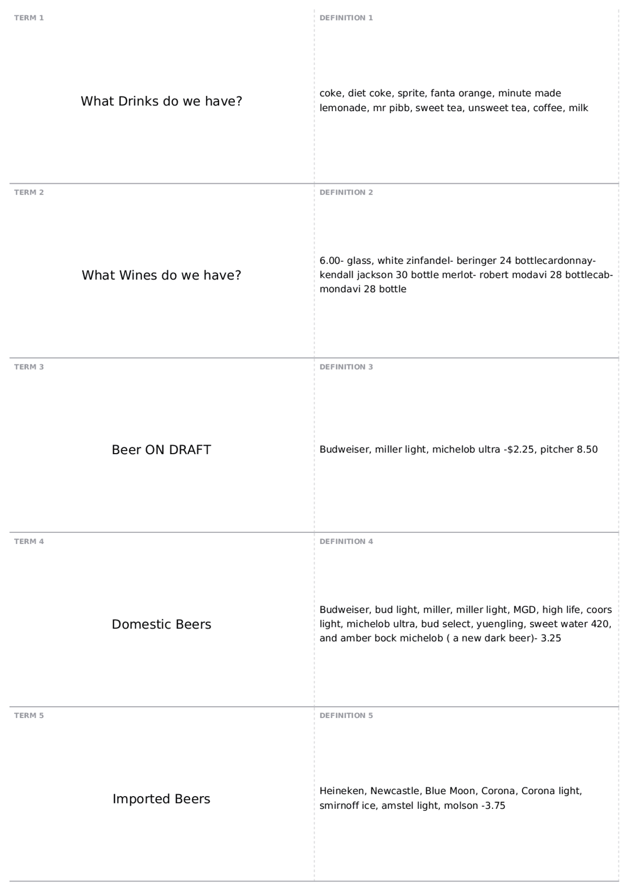 Menu and Pricing at [Restaurant Name]: Drinks, Appetizers, Entrees, and ...