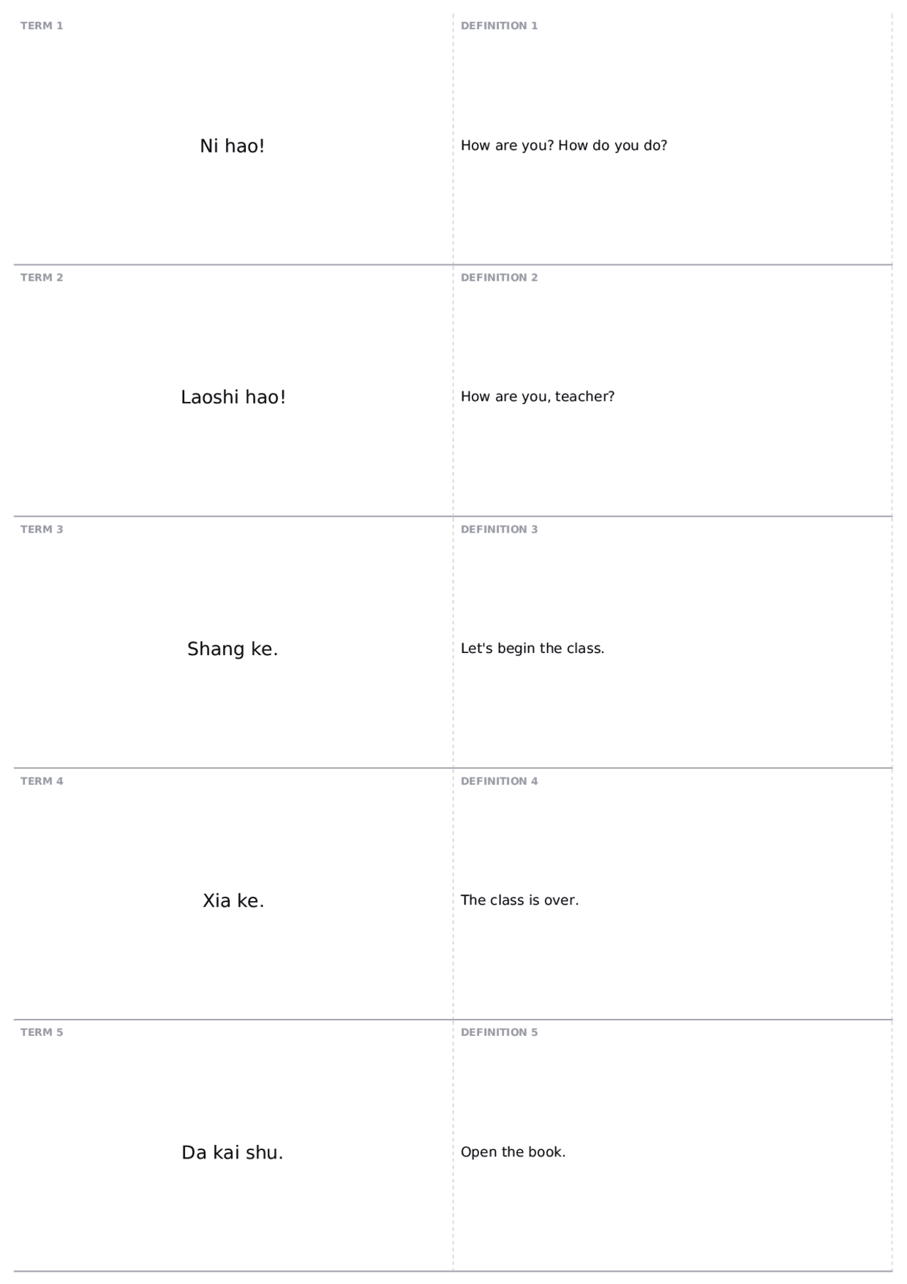 Classroom Expressions Chs 101 Elementary Chinese I Docsity