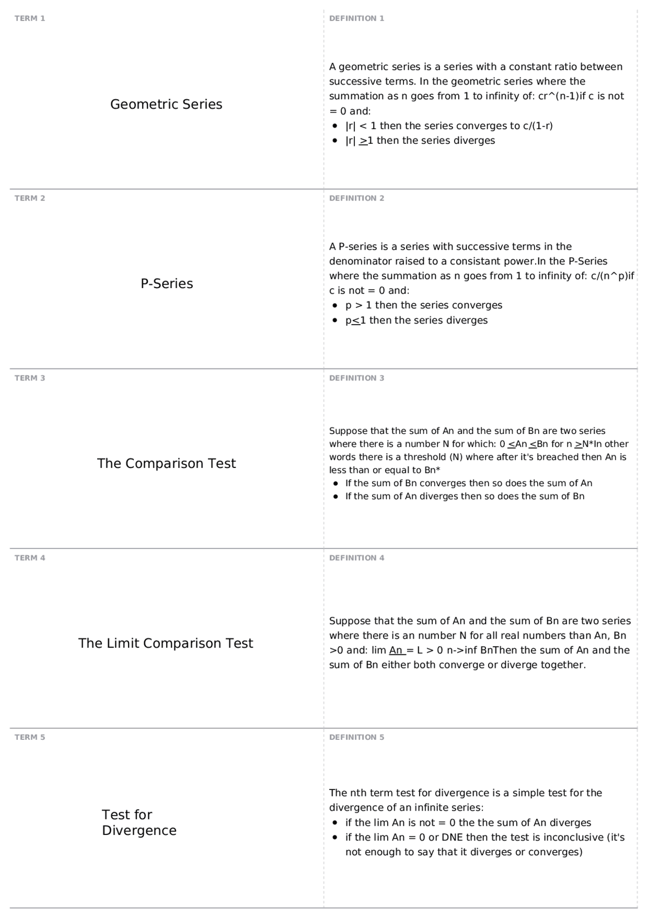 Geometric And P Series Convergence Tests Quizzes Mathematics Docsity