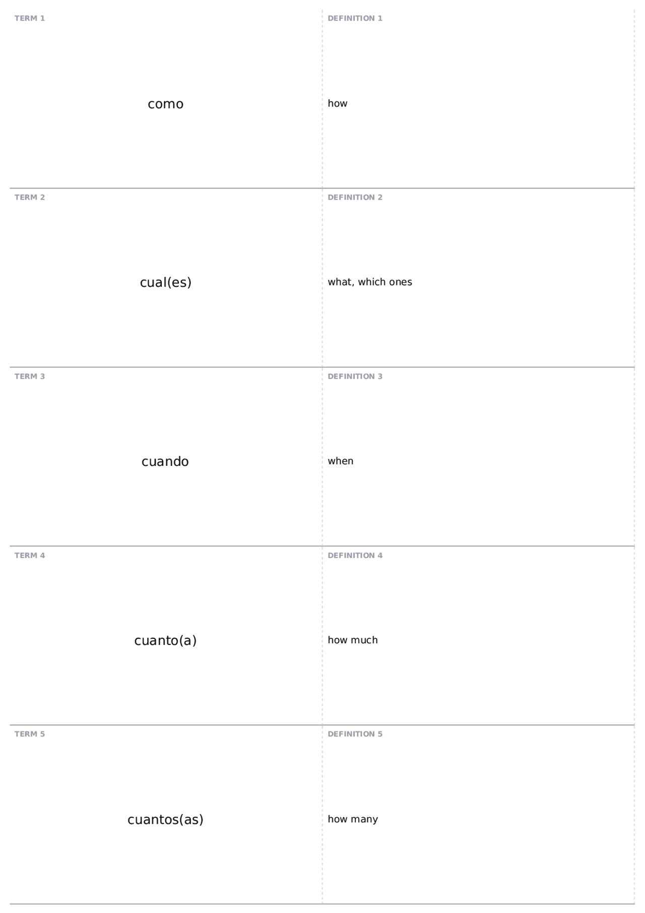 Spanish Language: Key Questions & Terms for Time, Quantity ...