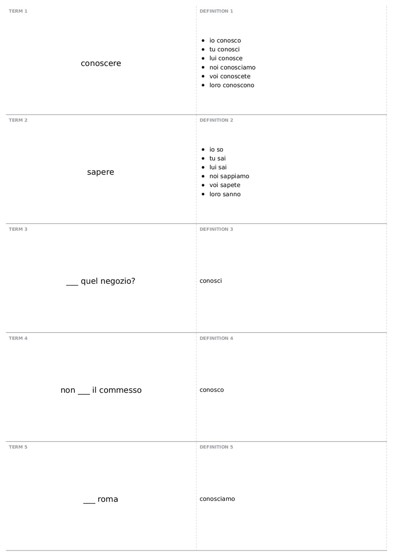 Conoscere e sapere | ITL 101 - Elementary Italian I - Docsity