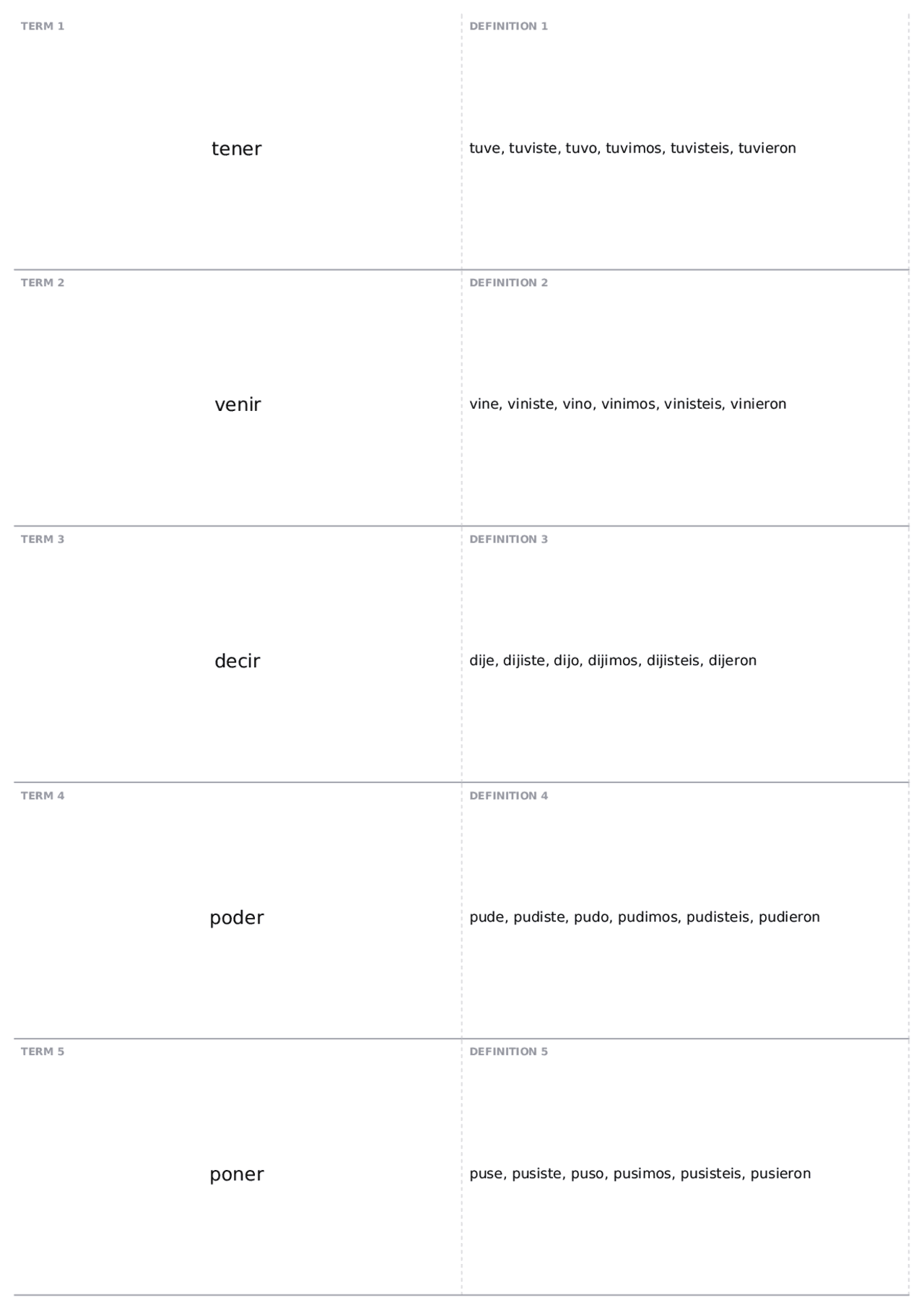 Irregular Preterites (Quiz II) | SPAN 2010 - Intermediate Spanish I ...