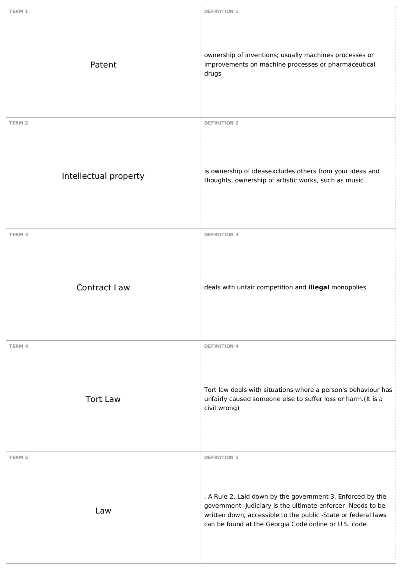 Legal Terminology and Concepts | Quizzes Business and Labour Law | Docsity