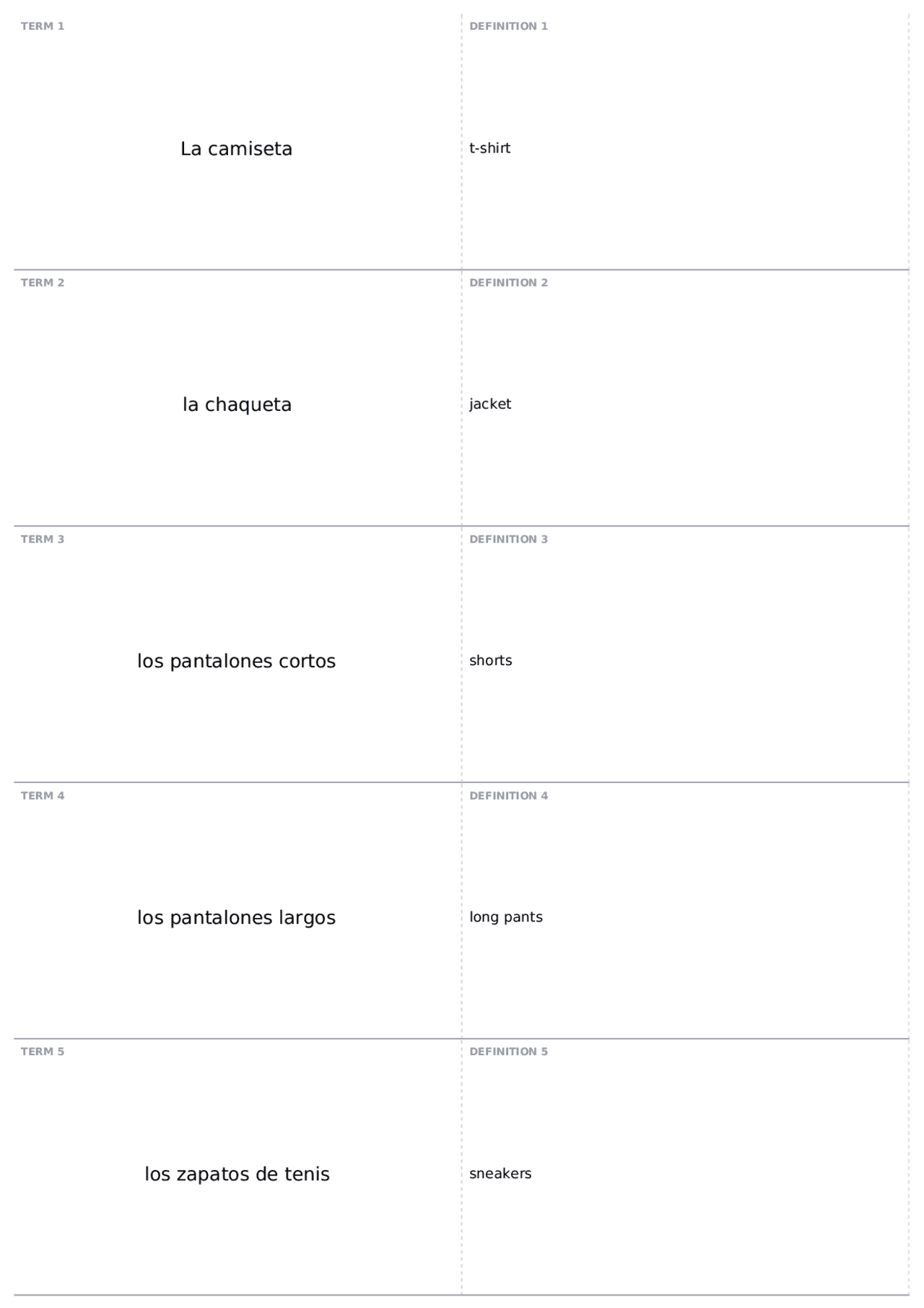 Oral exam cards | SPAN - Spanish 1 - Introduction - Docsity