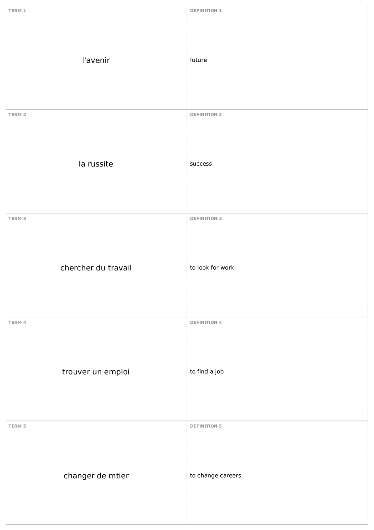 Flashcards for Intermediate French (Term/Translation): Vocabulary ...