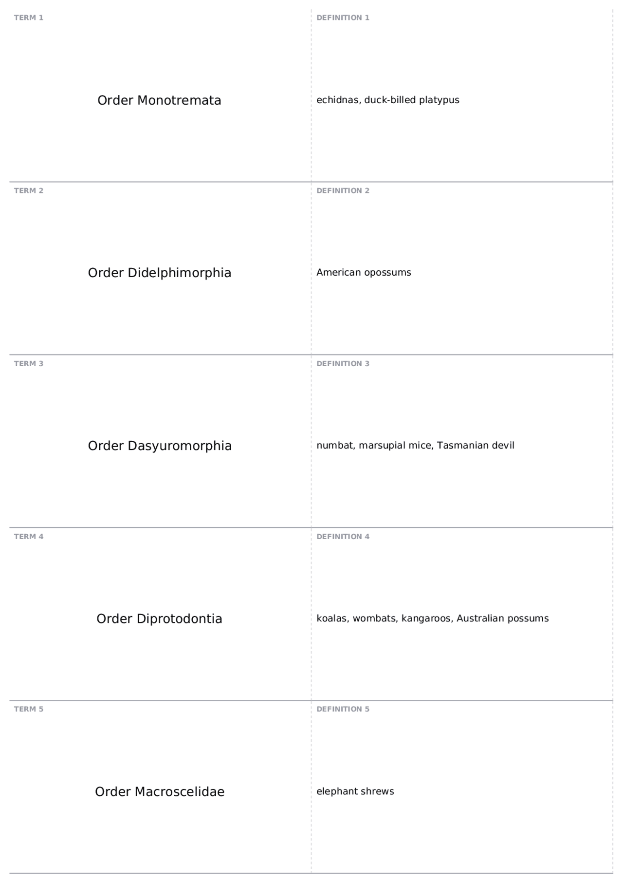 General Mammal Classification (Orders) | BZ 330 - Mammalogy - Docsity