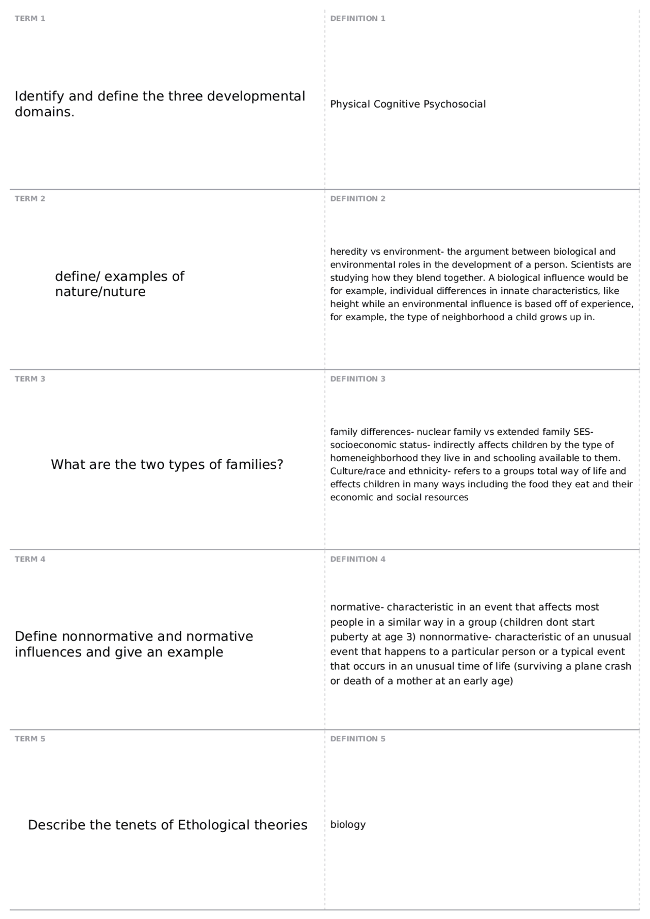 Child Development: Terms and Concepts | Quizzes Human Development | Docsity