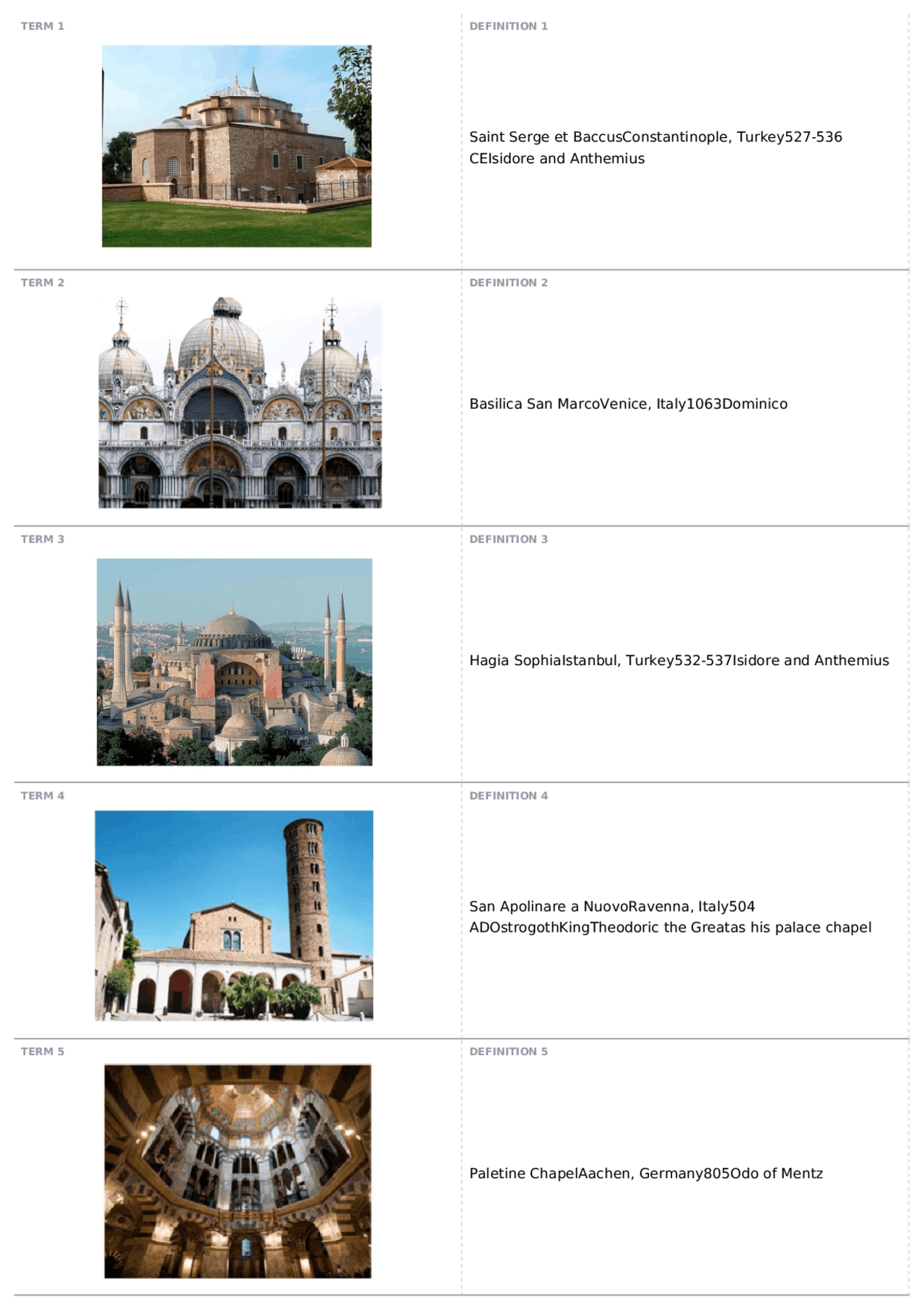 Chronology Quiz Cards | ARCH 226 - HIST OF WRLD ARCH II - Docsity