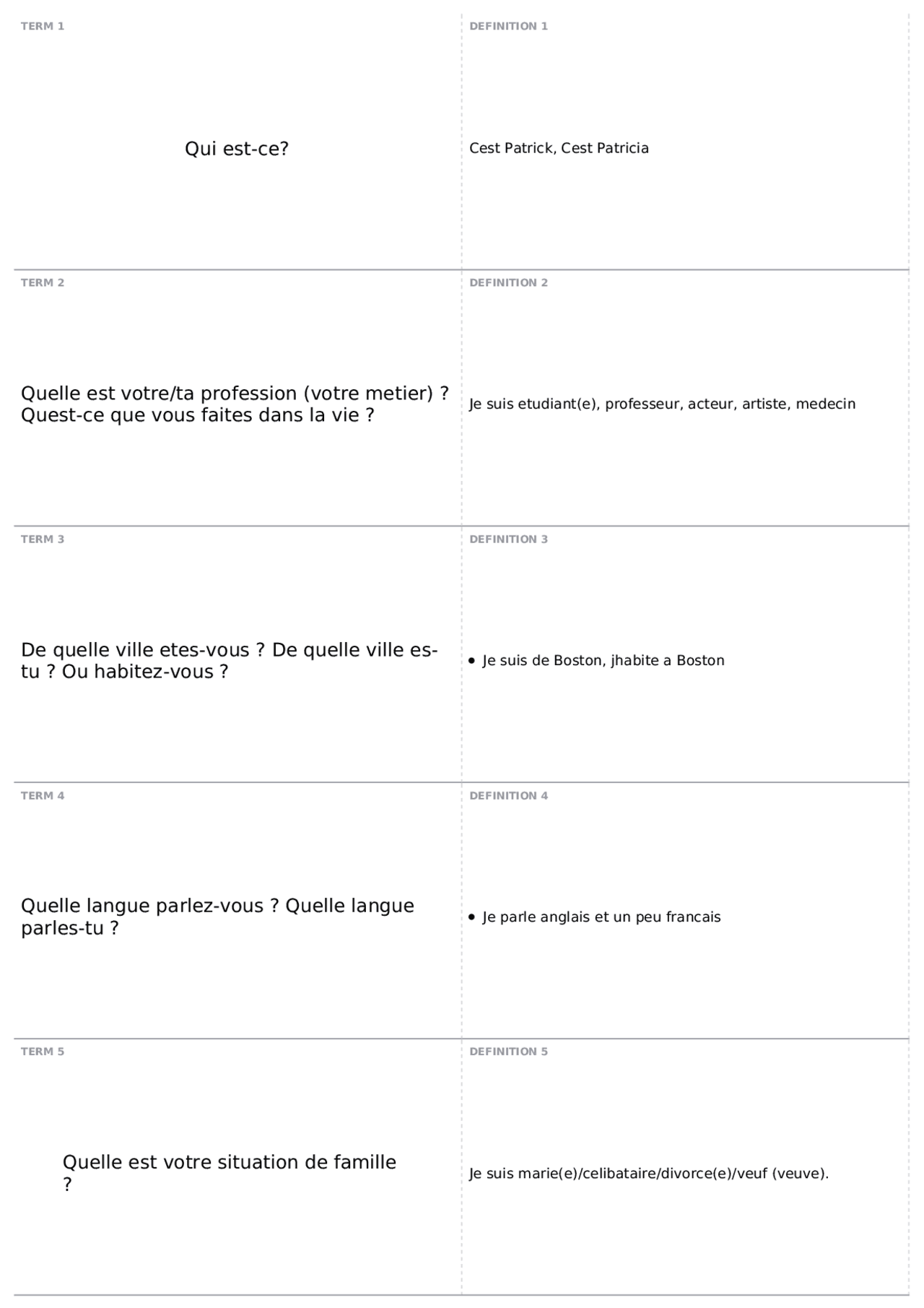 Final | FREN - French 1 - Introduction | Quizzes French Language | Docsity