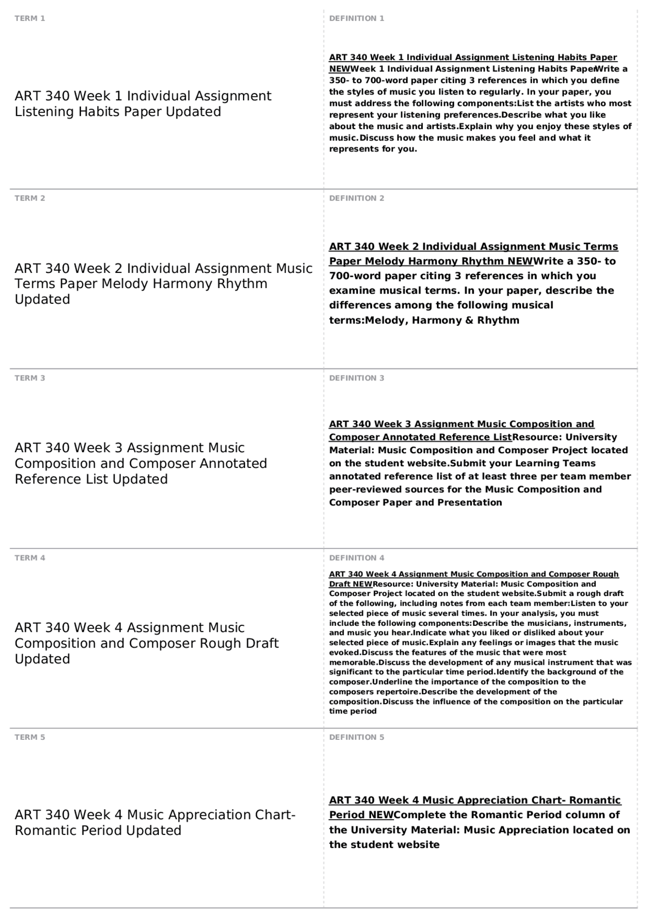 ART 340 Music Assignments: Listening, Terms, Composition, Appreciation ...