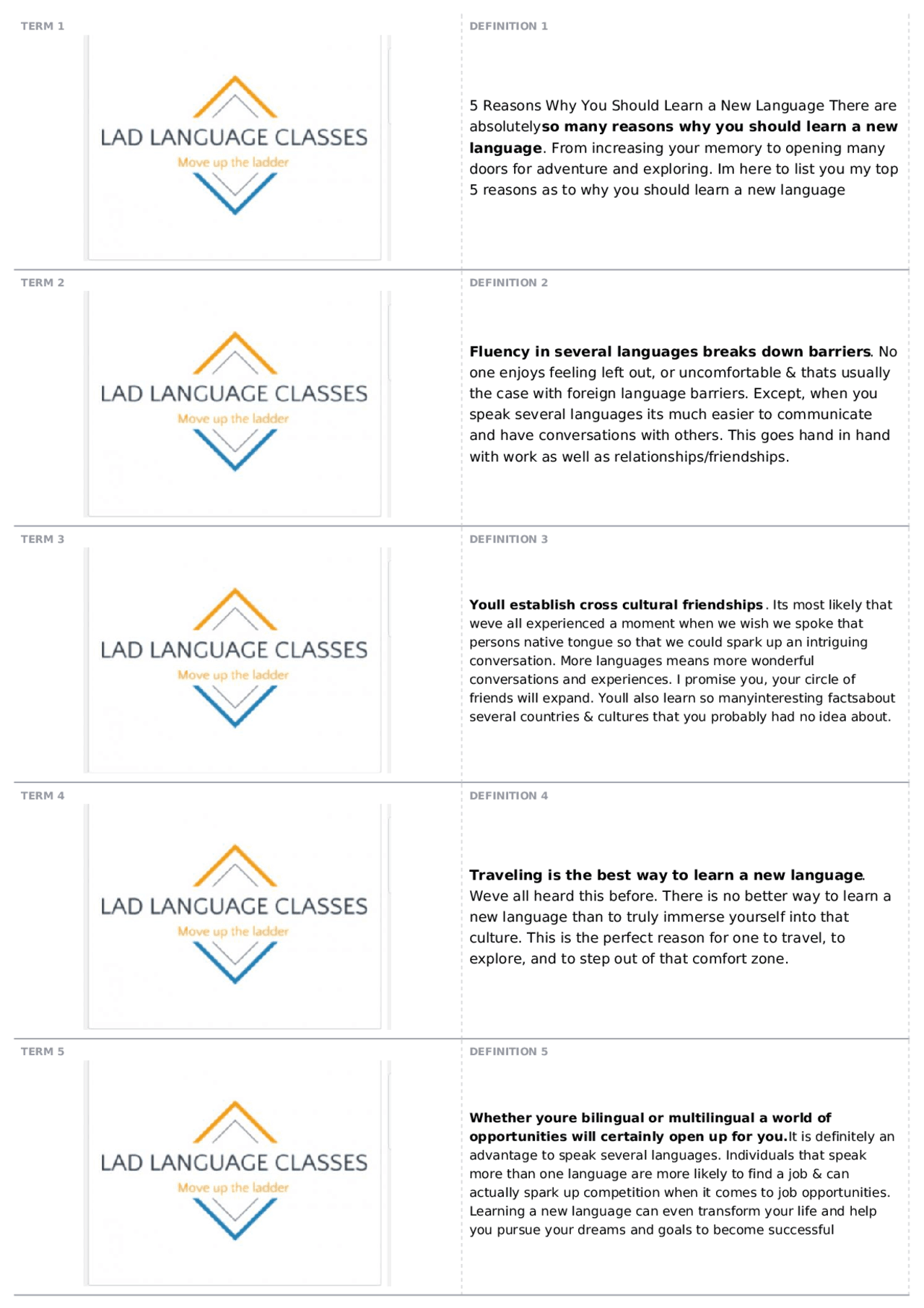 LAD Language Classes, part 6 | Language Classes - Docsity