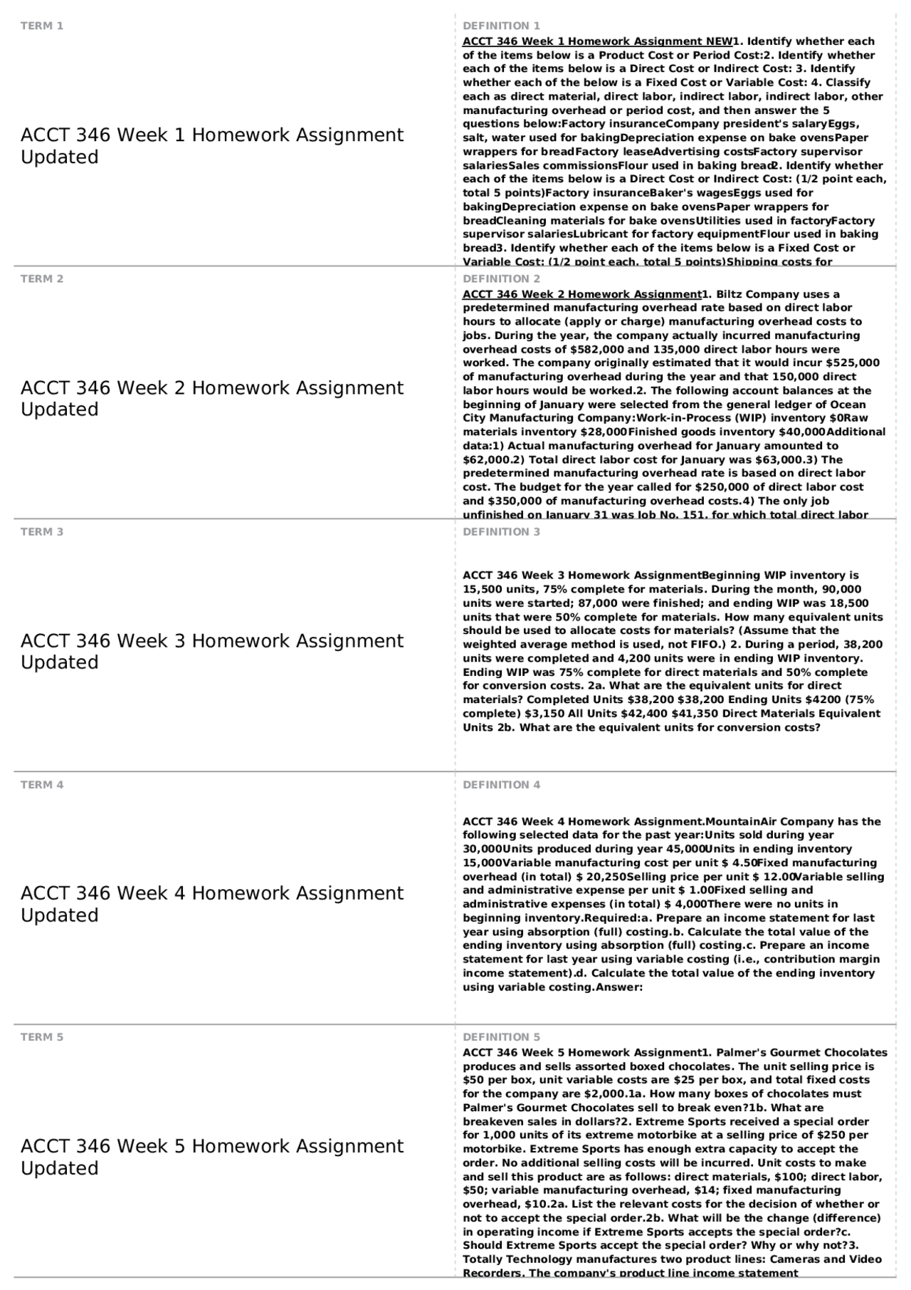 ACCT 346 Weekly Homework Assignments for Accounting Students | Quizzes ...