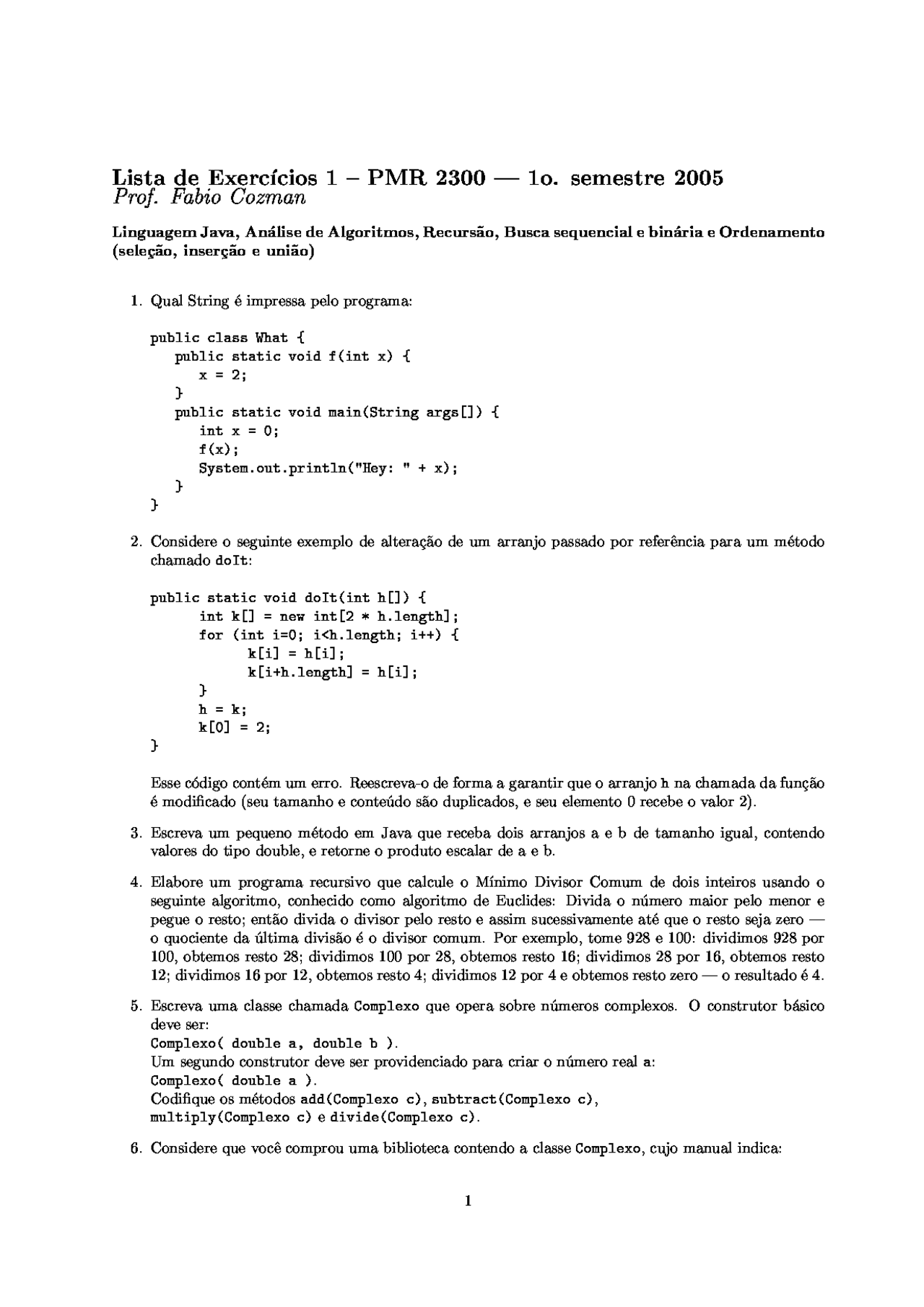 Lista De Exercícios Computação Lista De Exercícios De Computação Para