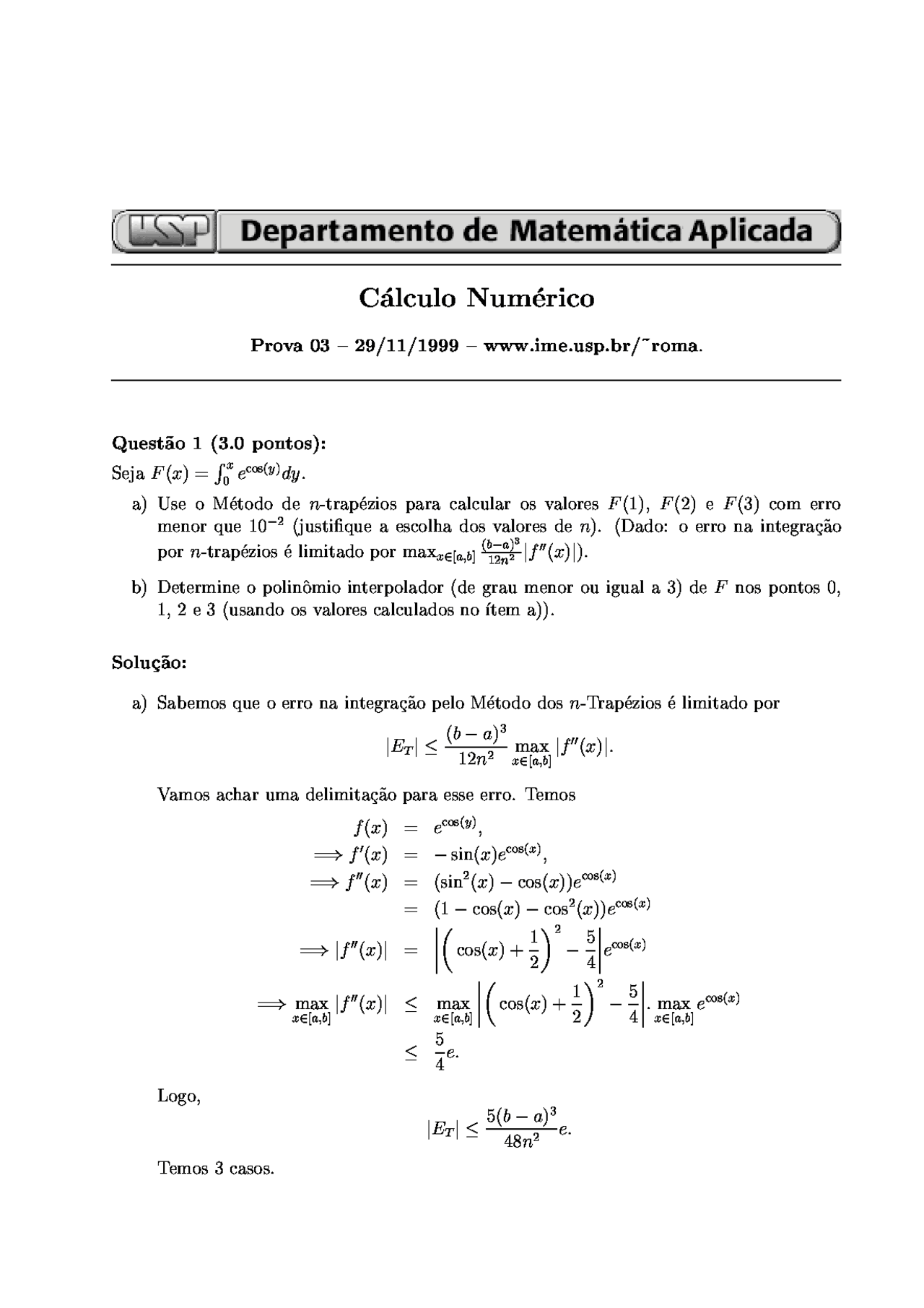 Numérico P3 99 P31999 De Cálculo Numéricomap2121 Interpolação E
