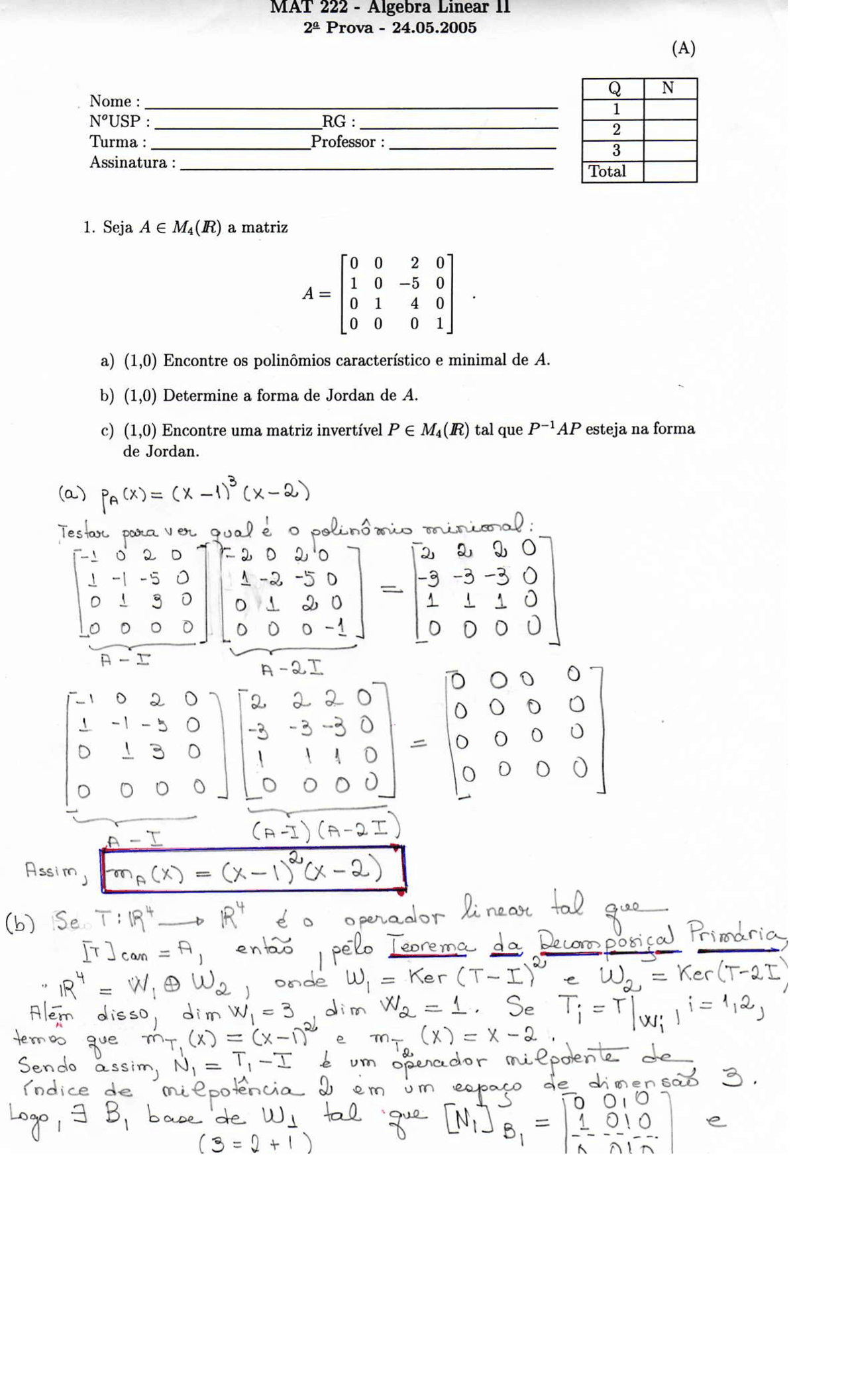 Segunda prova algebra linear 2 - 2005 VA - Resolucao da P2 de Algebra Linear 2 do - Docsity