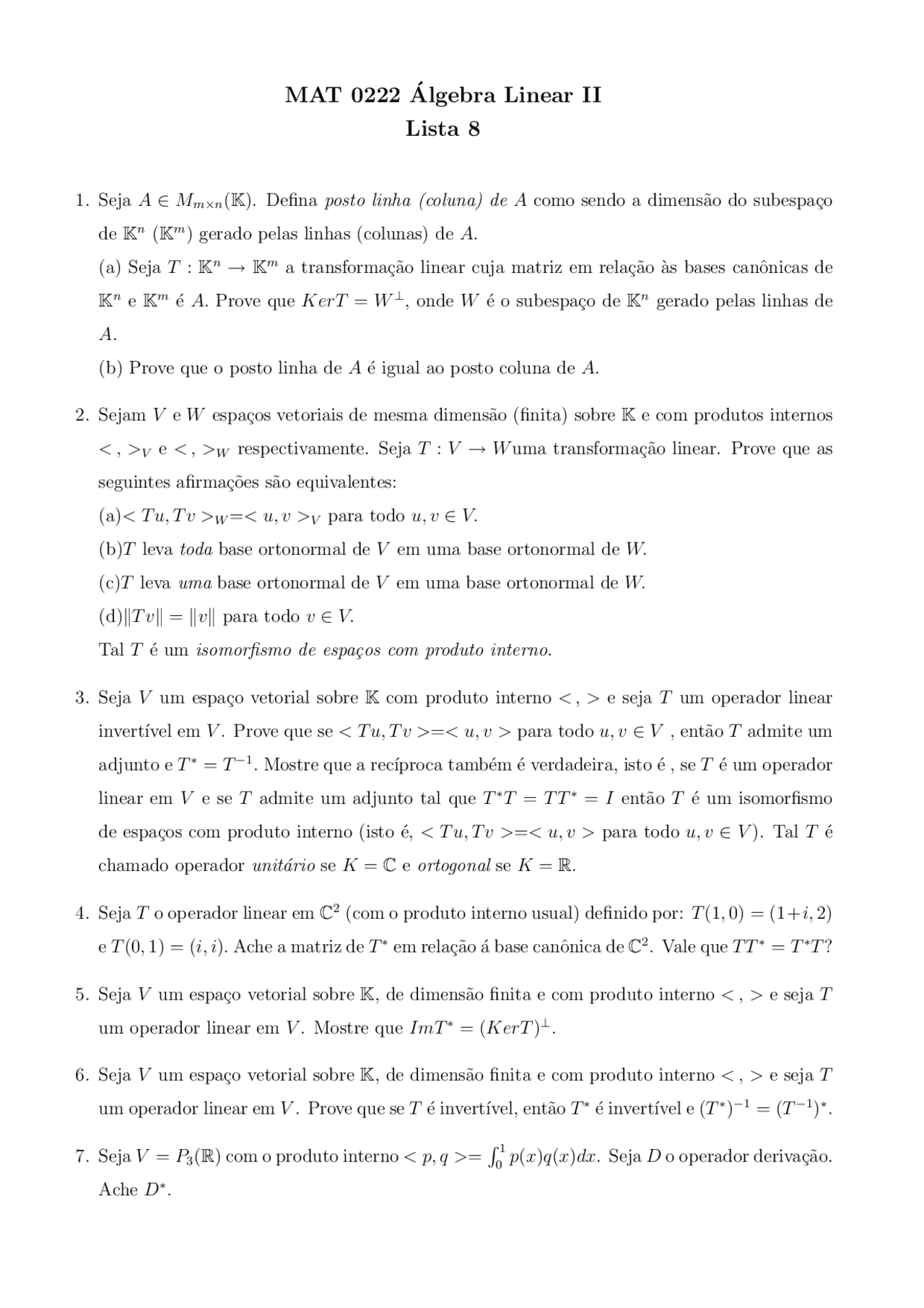 Lista De Transformação Linear Lista De Exercícios De Álgebra Linear