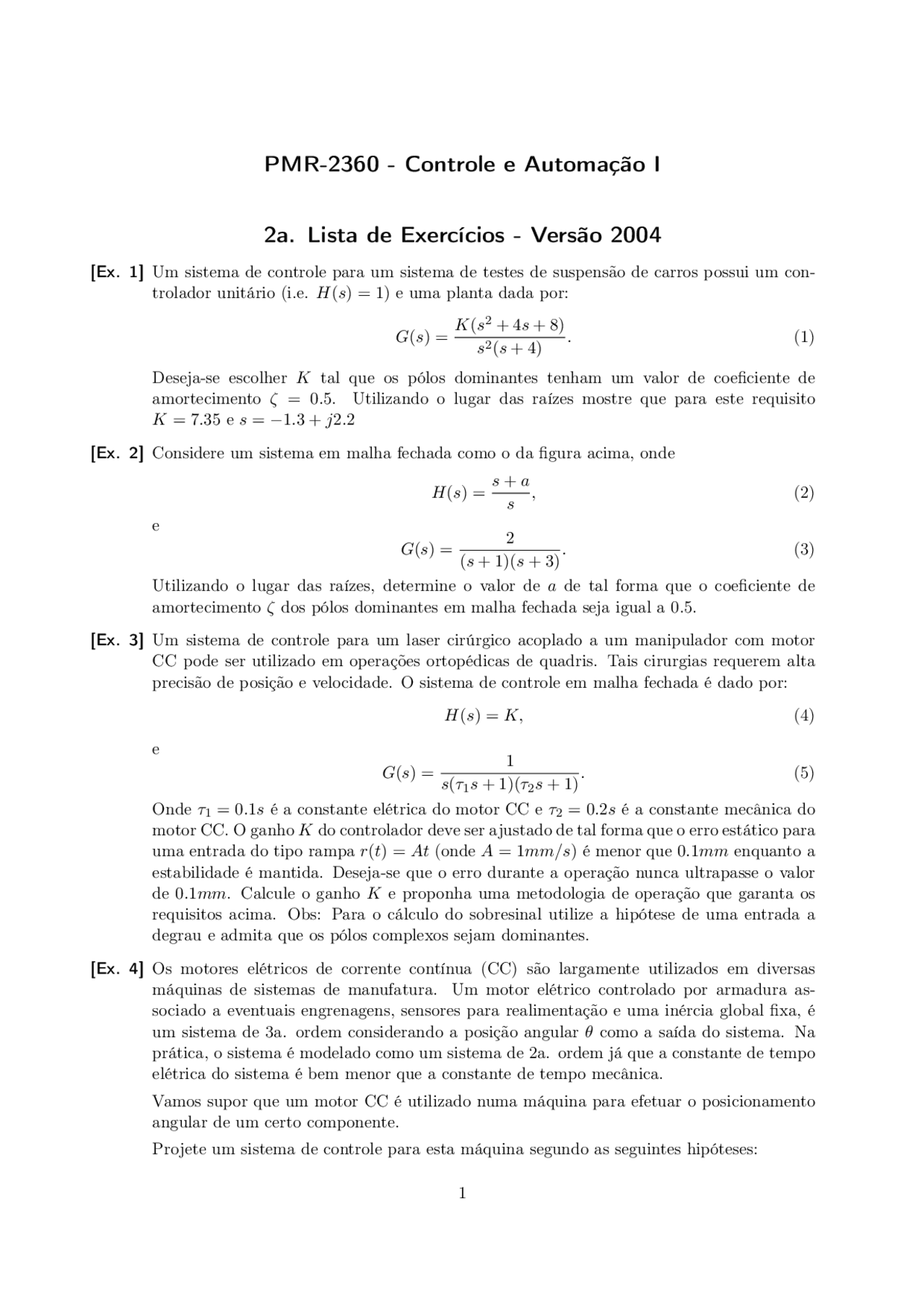 Lista2Versao2004 - Lista 2 de Controle 1 - Docsity