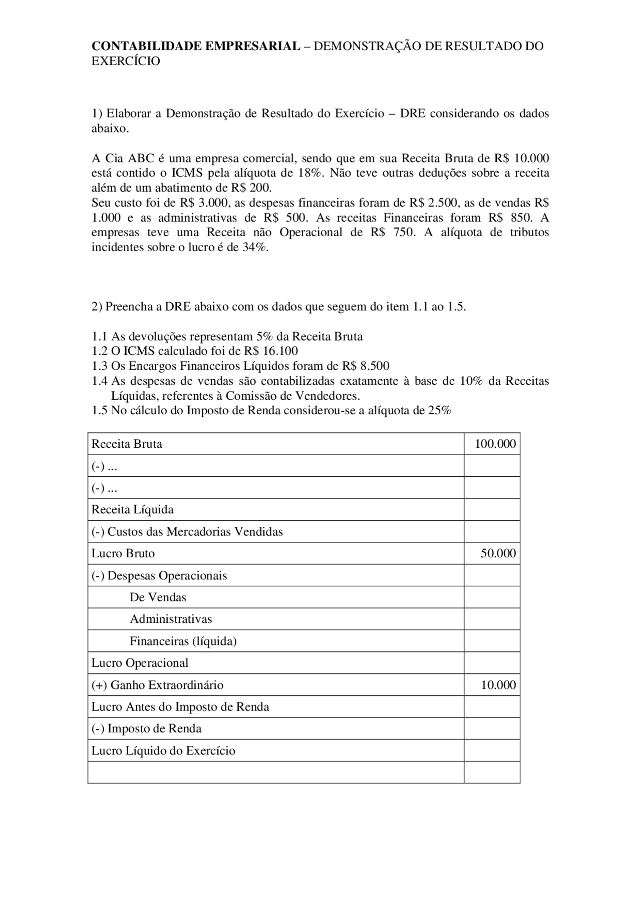 Contabil - Exercicios Comentados - DRE - - - - | Docsity