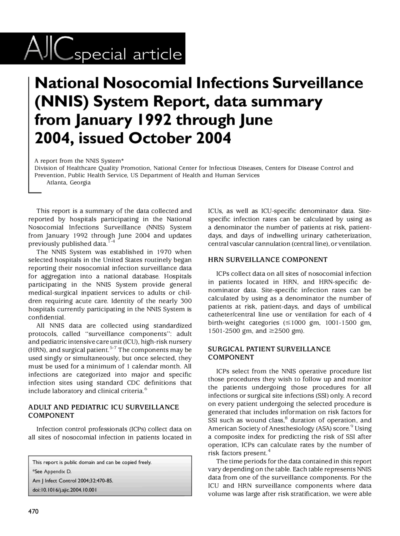 National nosocomial infections surveillance (NNIS ...