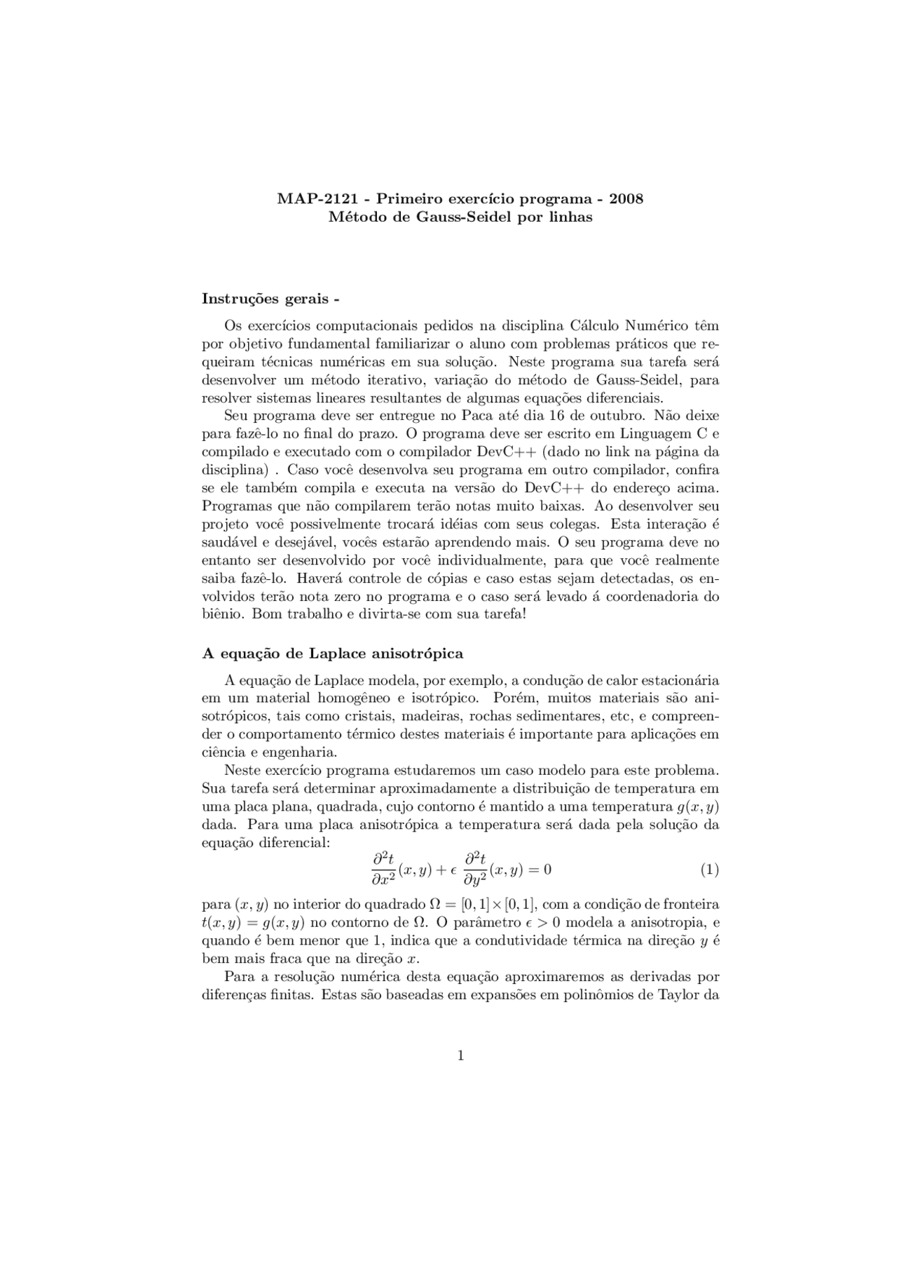 EP1 2008 MAP2121 Numérico Enunciado - Enunciado do EP1 de MAP2121 ...