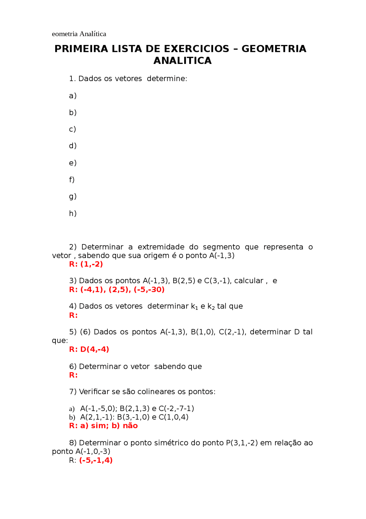 Geometria Analítica 1 Docsity
