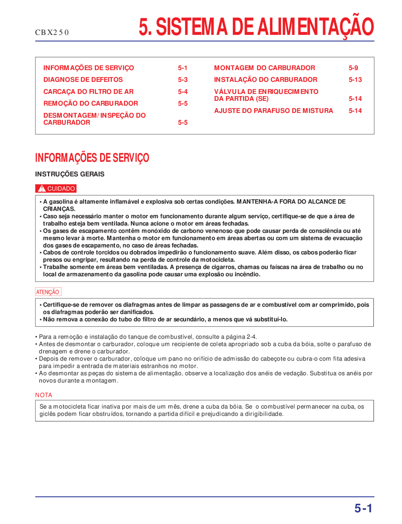 Manual do carburador da CBX 250 TWISTER - - - - - - - - | Docsity