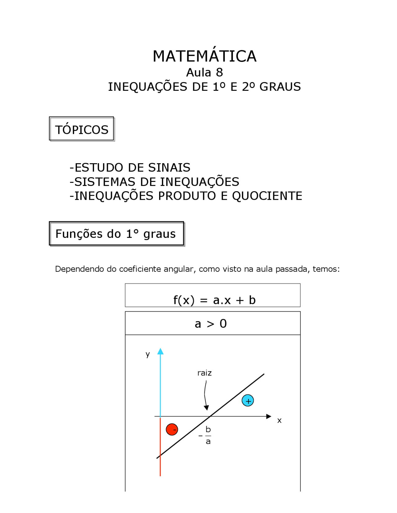 Matemática - Aula 08 - Inequações de 1° e 2° graus - - - - | Docsity