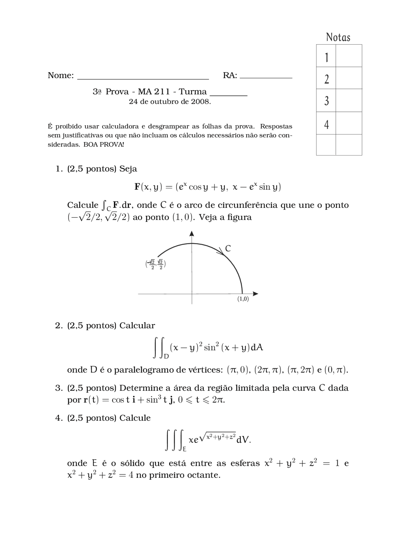 Prova 3 De Cálculo Ii Da Unicamp Prova 34 De Cálculo Ii Da Unicamp
