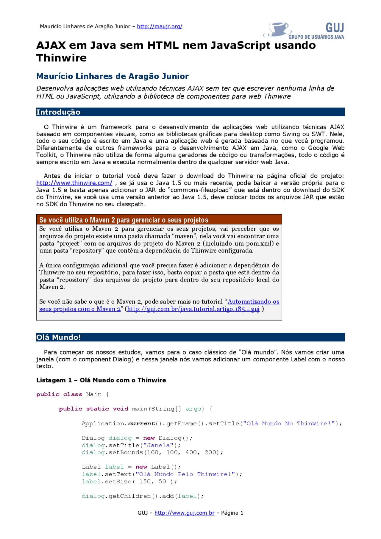 Ajax Em Java Sem Html Docsity