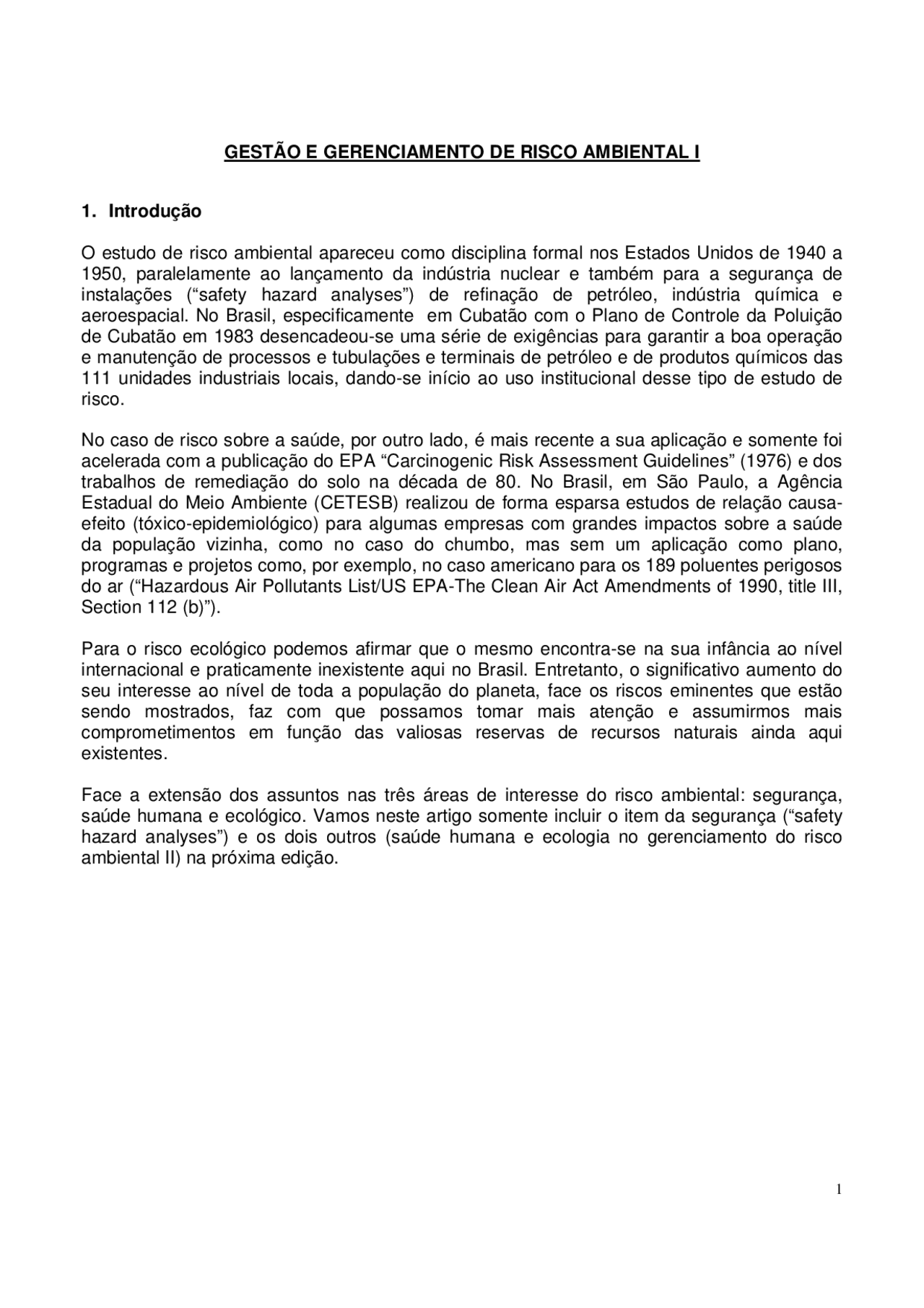 Gestão E Gerenciamento De Risco Ambiental Docsity
