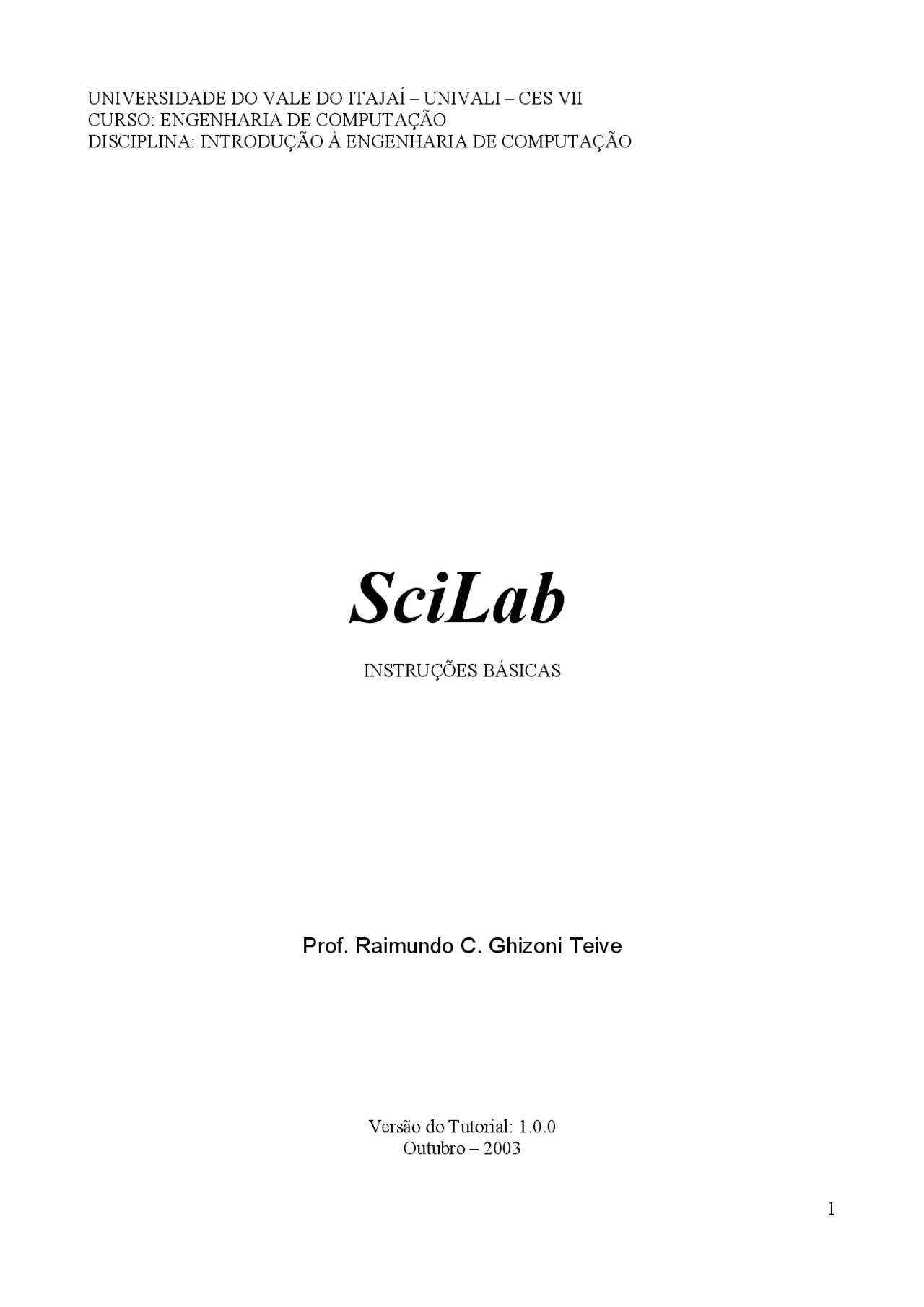 Tutorial Do Scilab Apostila Produzida Pelo Professor Raimundo C