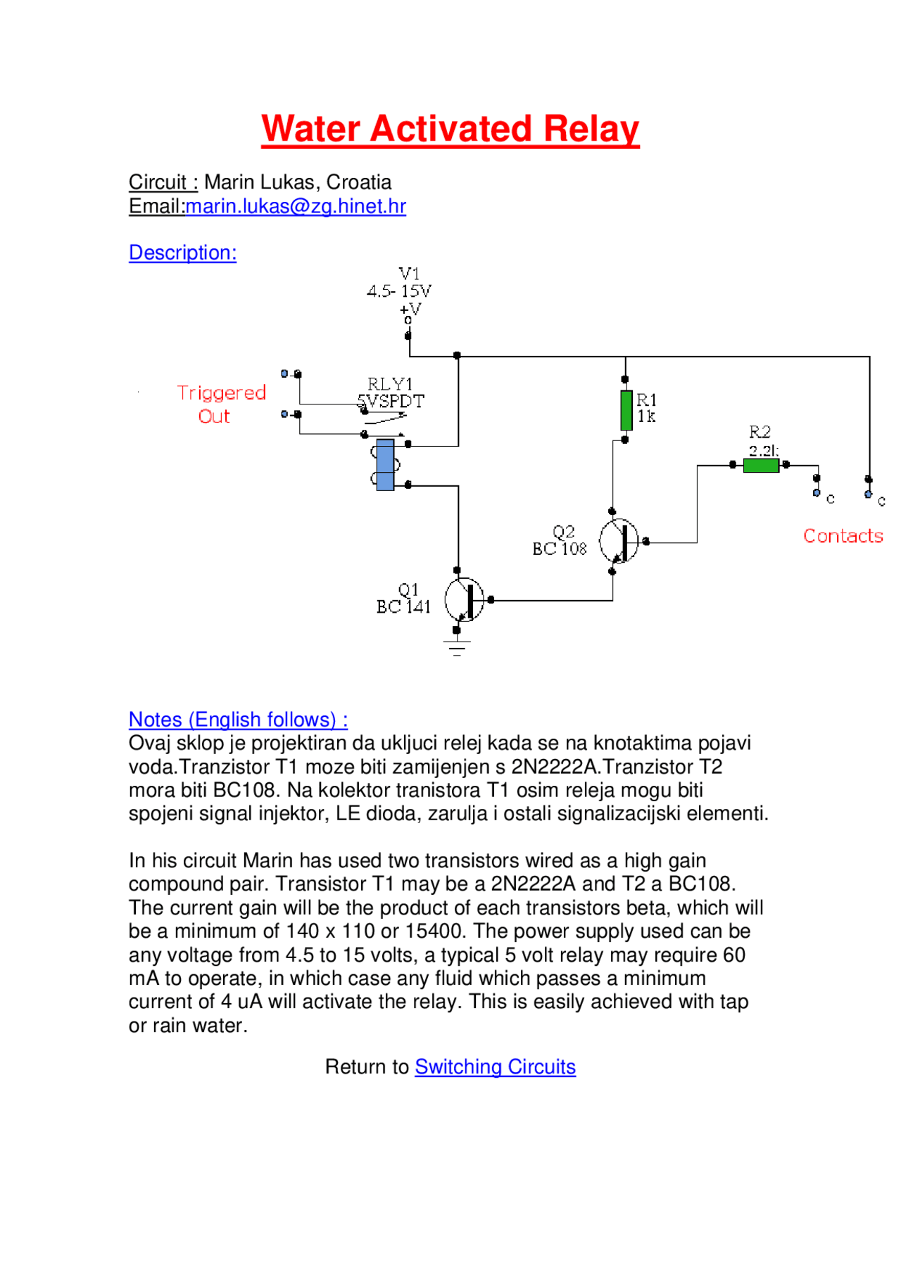 Water Activated Relay - Rele ativado por água - Docsity