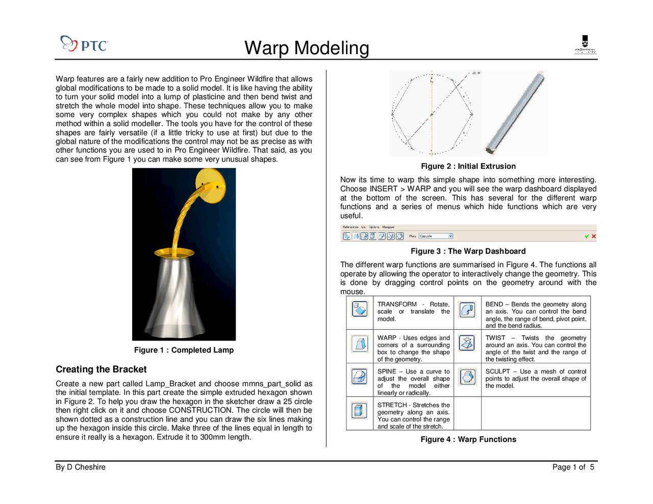 Desenho Tecnico: Warp modeling - Tutorial do ProEngineer Wildfire 2 da PTC - Docsity