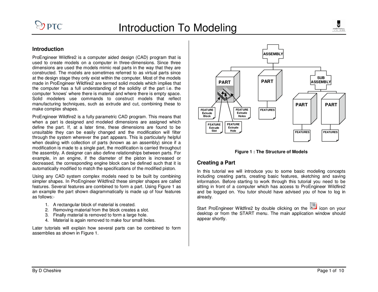 01 - Introduction Modeling - Tutorial do ProEngineer Wildfire 2 da PTC - Docsity