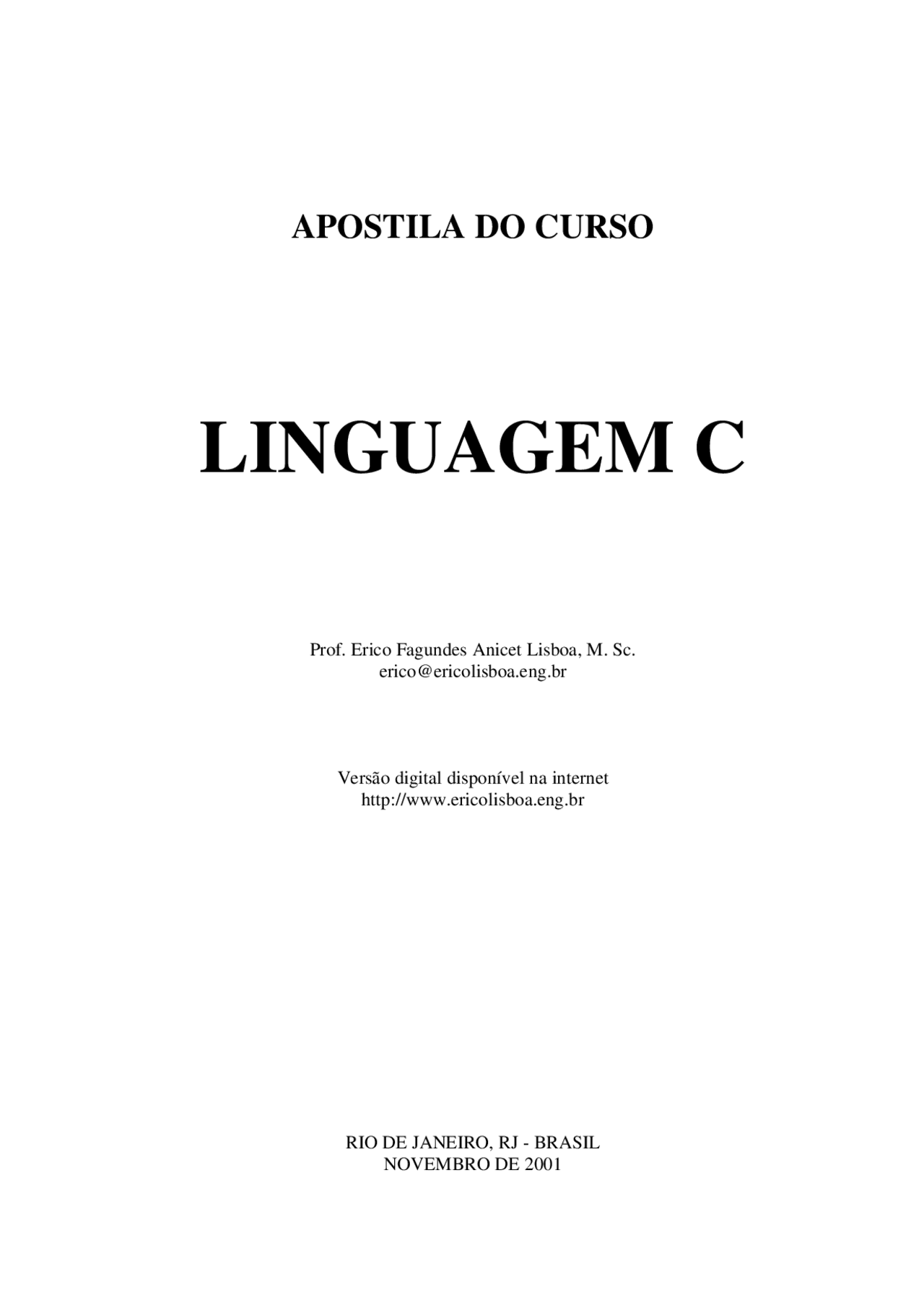 Apostila De Linguagem C Prof Erico Fagundes Docsity