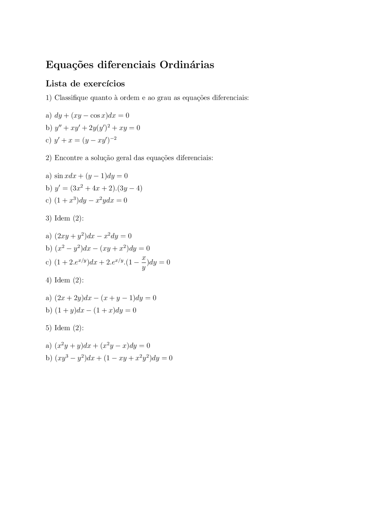 Lista De Exercícios De Edo Lista De Exercícios De Edo Docsity