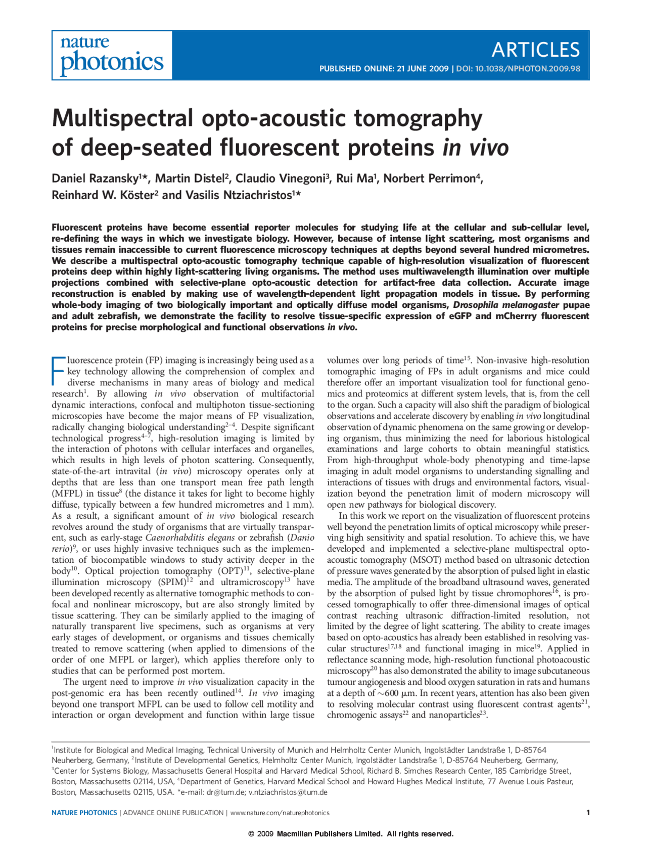 Multispectral opto-acoustic tomography - Multispectral opto-acoustic ...