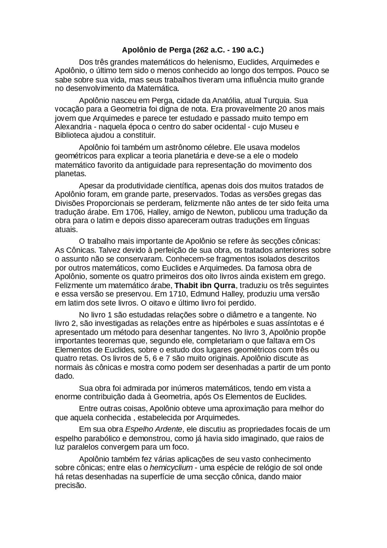 Apolonio de Perga - Um dos grandes construtores do cálculo Fonte ...