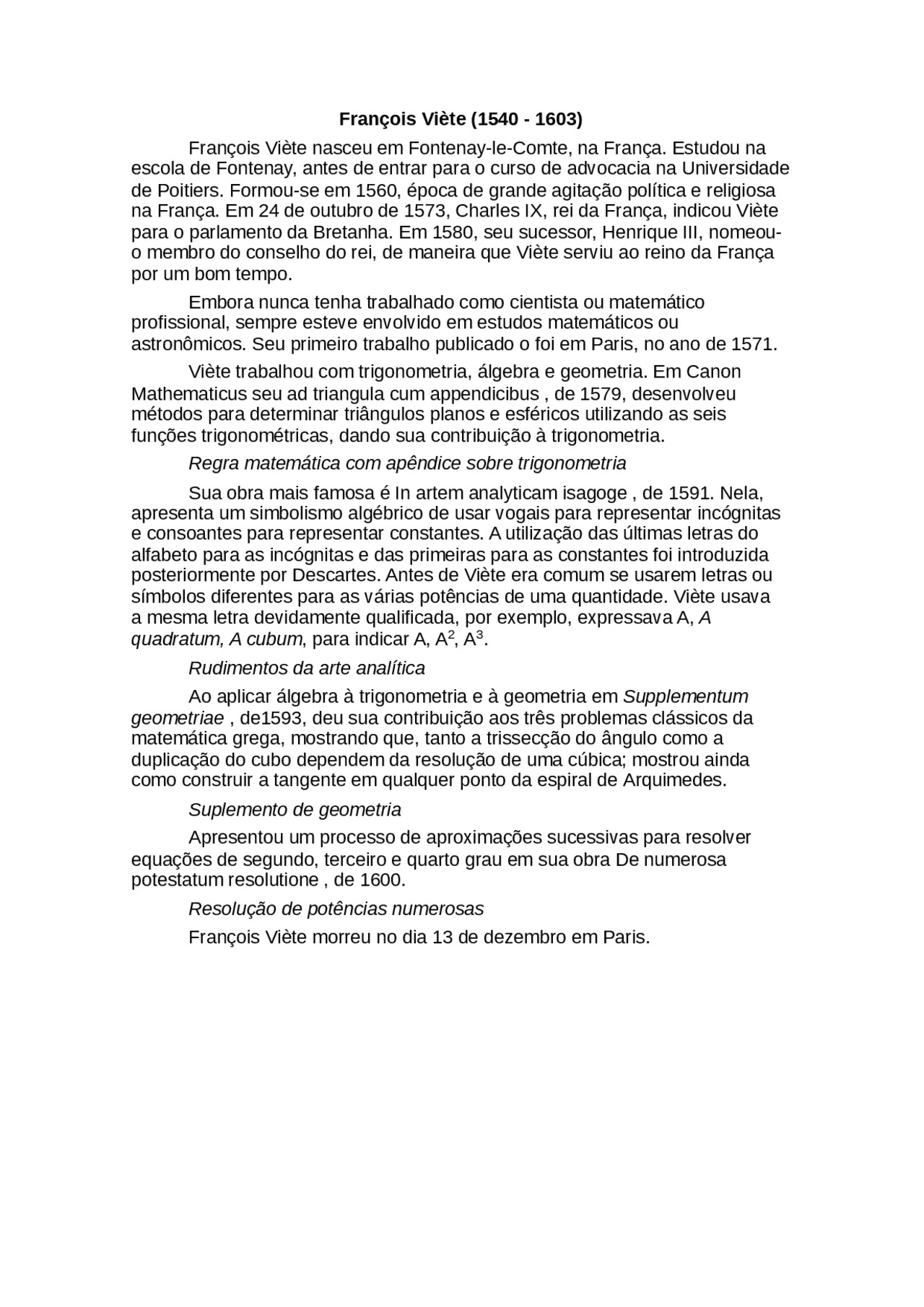 François Viète (1540 - 1603)François Viète - Fonte//Ecalculo - Docsity