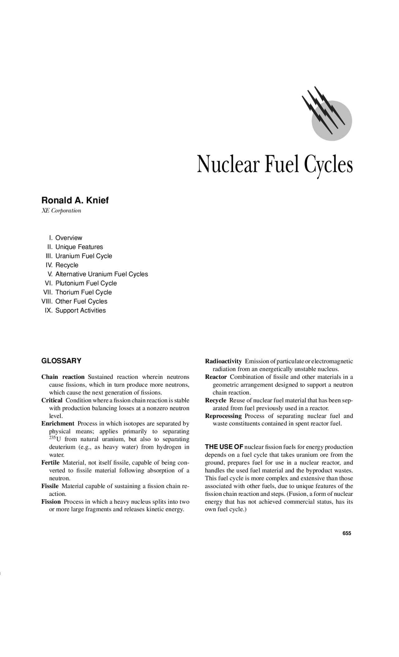 Nuclear Fuel Cycles - Nuclear Fuel Cycles and much more - Docsity