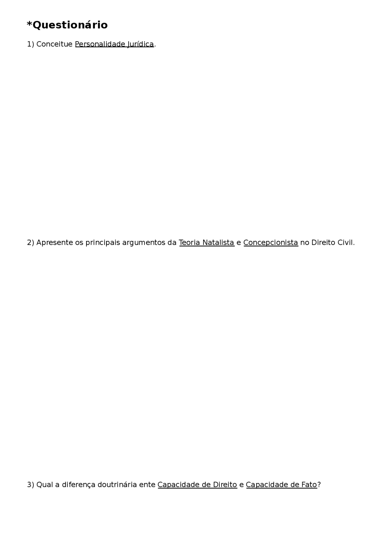 Direito Civil I QuestionÁrio Docsity