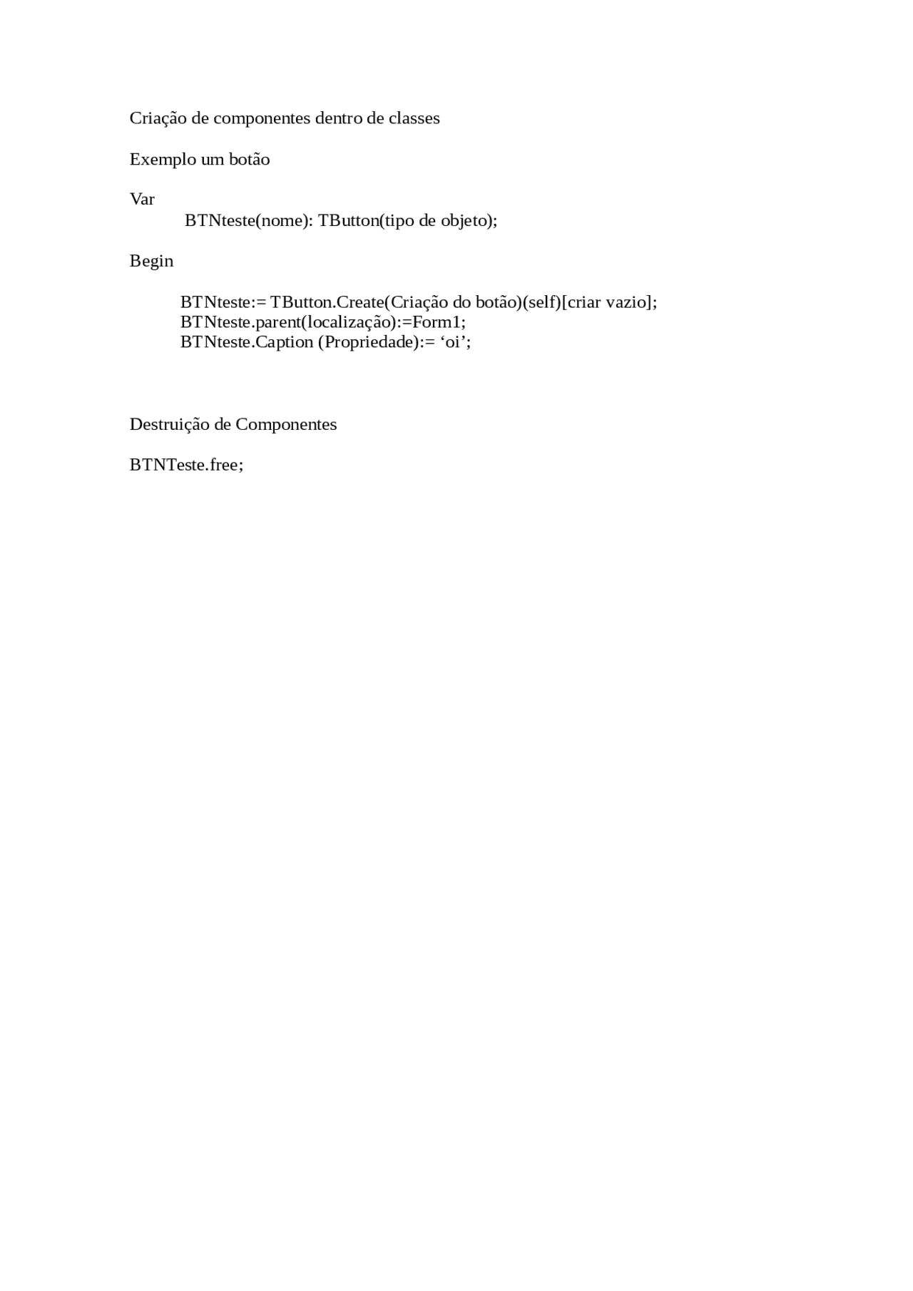 Criação E Destruição De Componentes No Delph Delphi Delphi Docsity