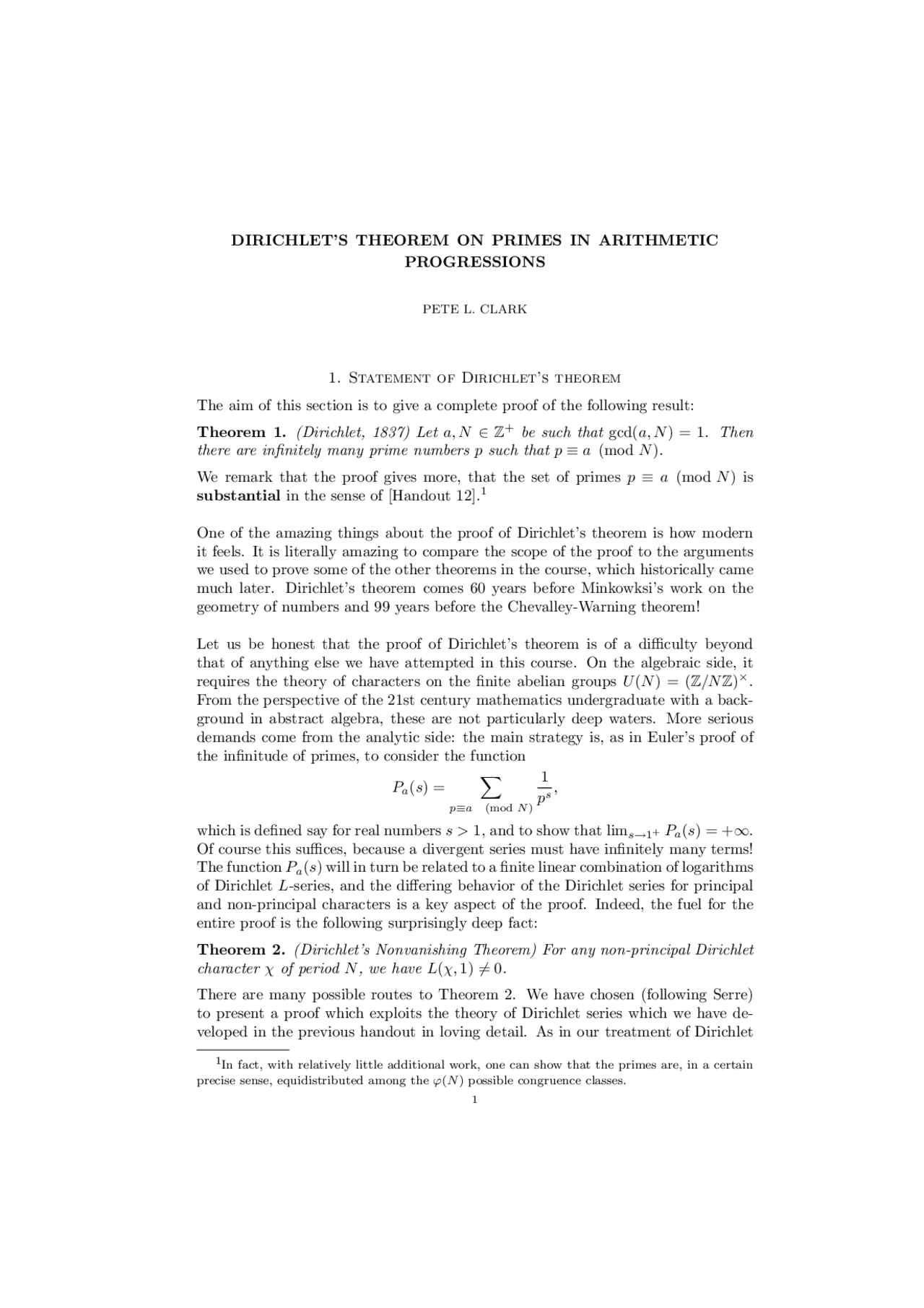 Dirichlets Theorem On Primes In Arithmetic Progressions O Texto Aborda A Parte Docsity