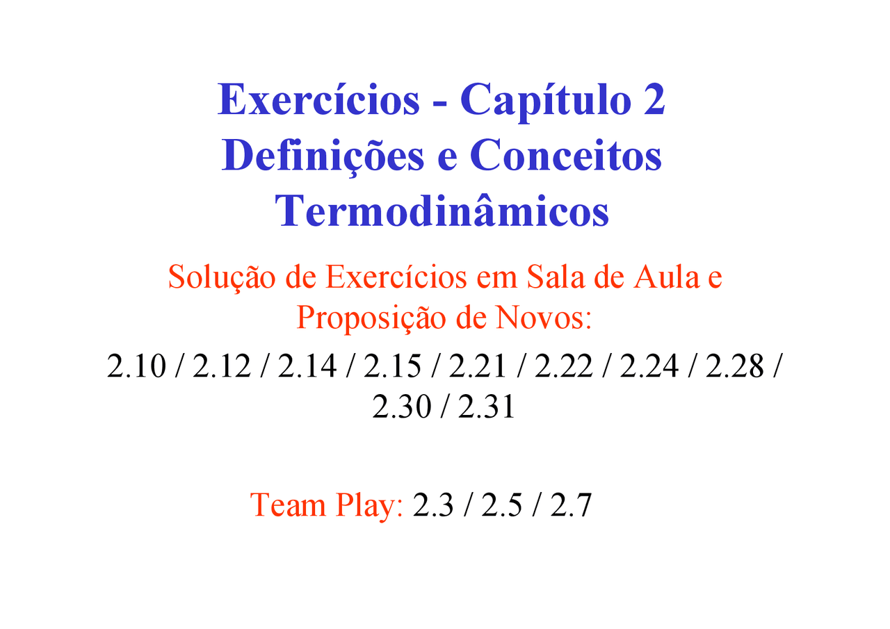 Exercícios Resolvidos Termodinâmica Conceitos E Definições Exercicios