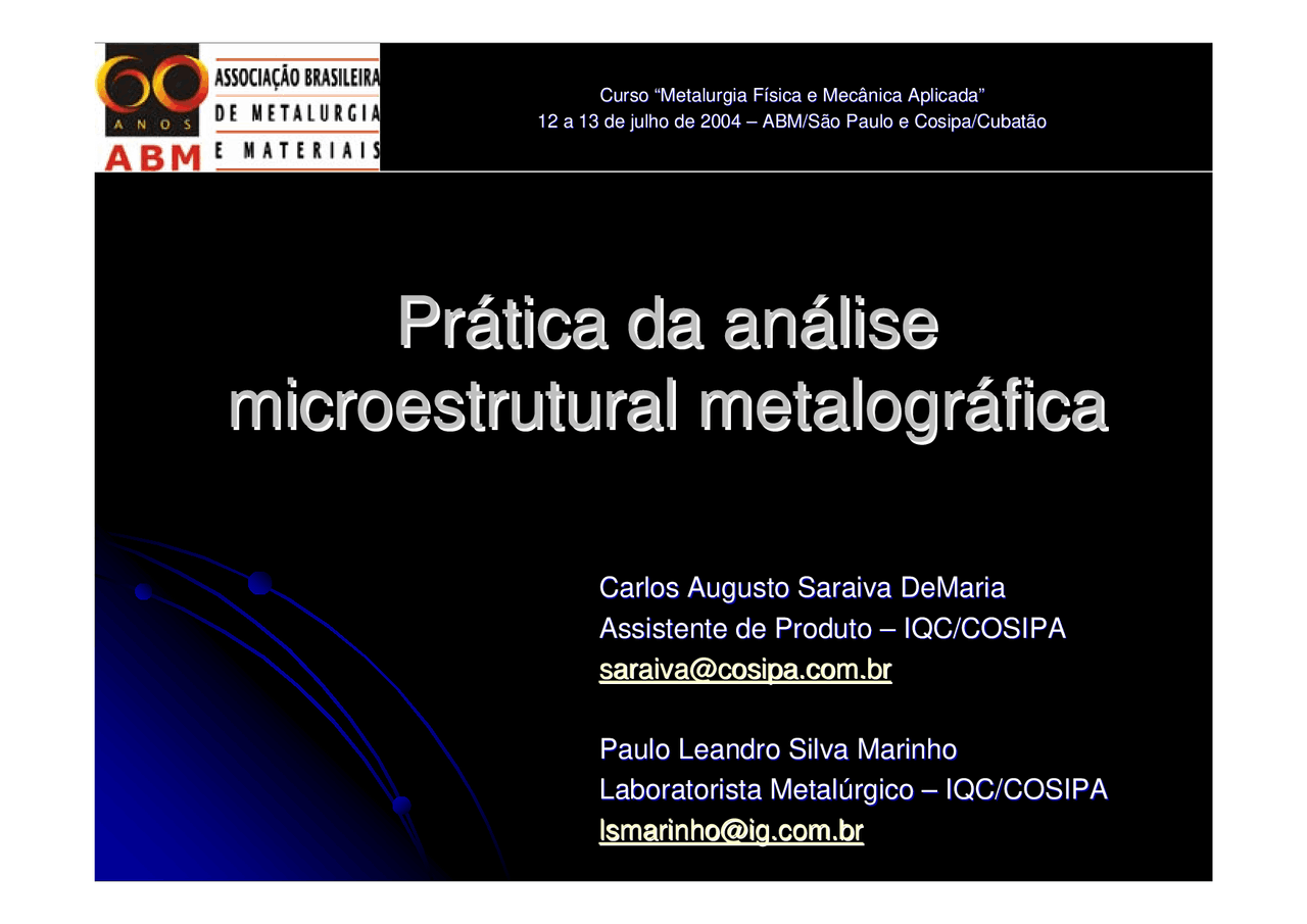Análise Microestrutural Metalográfica Slides De Metalografia Docsity