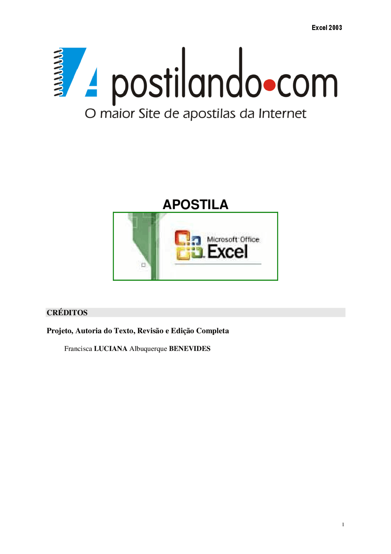 Apostila De Excel 2003 Apostila De Excel 2003 Docsity
