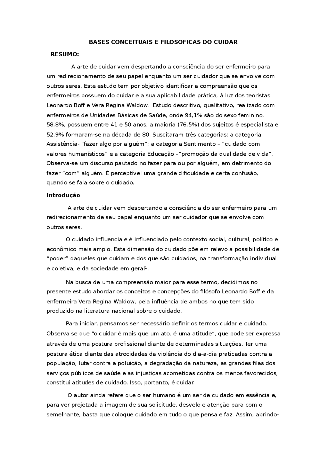 Historia Da Enfermagem Conceito De Cuidar1 Docsity